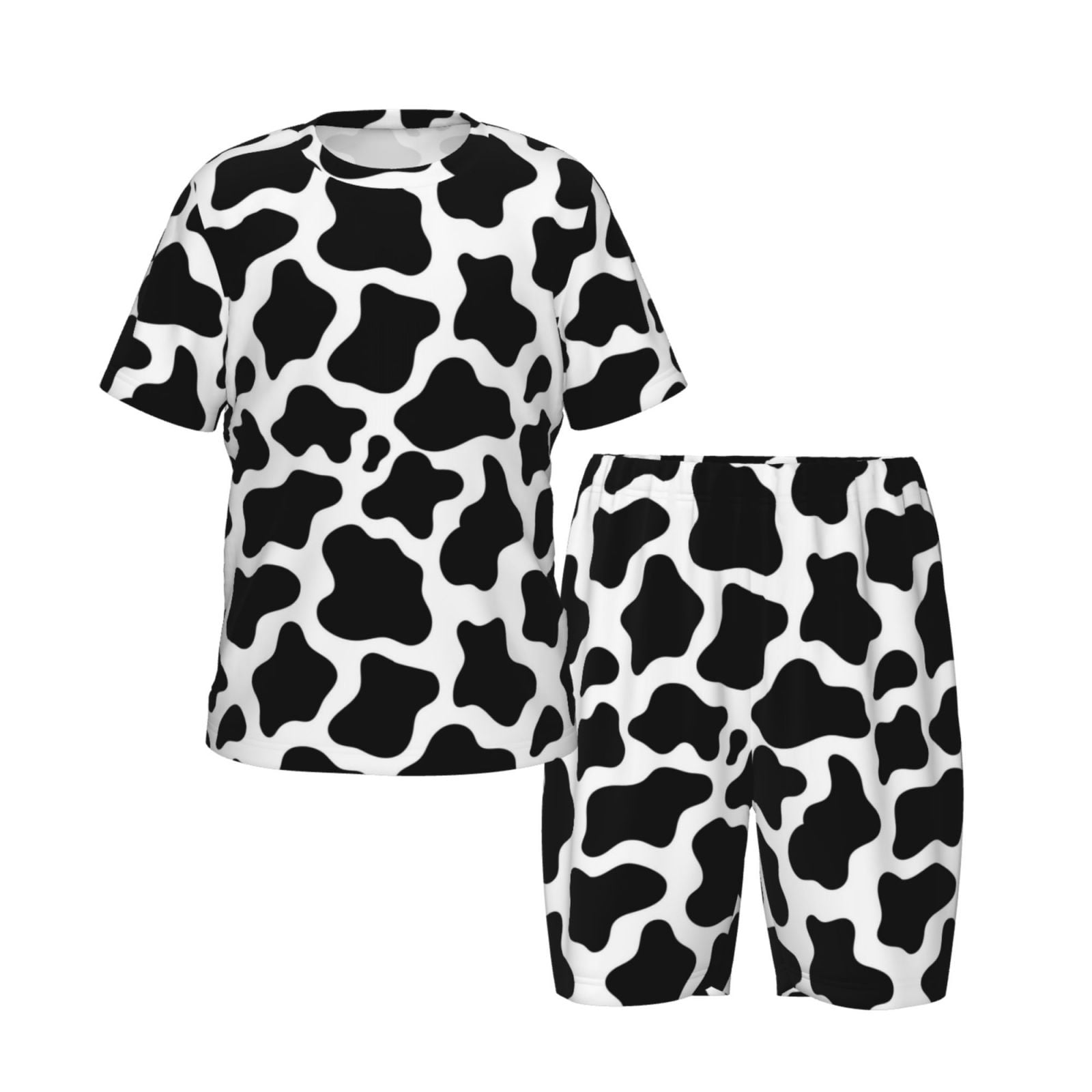 Disketp Cow Print Black White for Kids Short Sleeve Pajamas Kids Summer ...