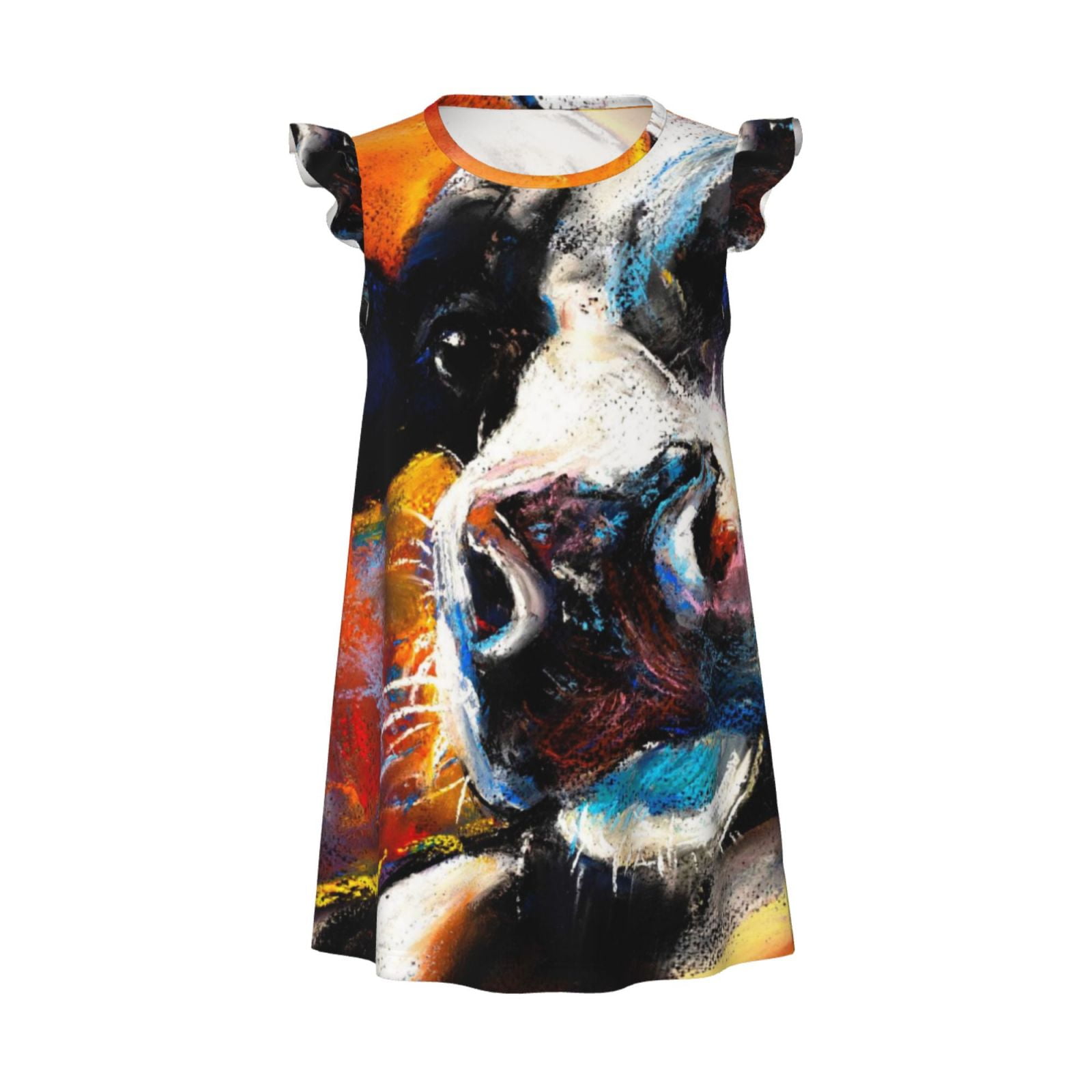 Disketp Cow Print Girls Nightgowns 3-10 Years Flutter Short Sleeves ...