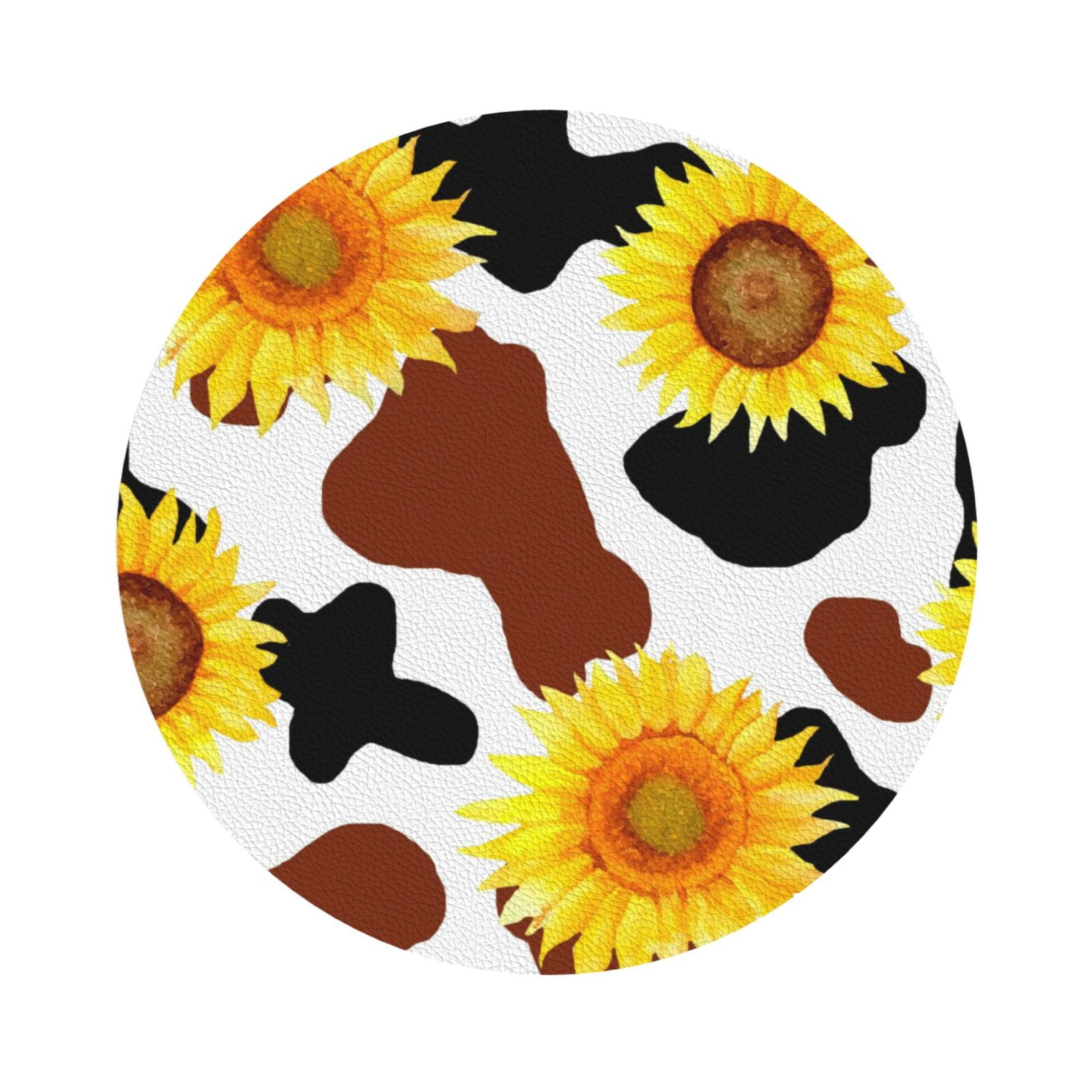 Disketp Cow Print Sunflower Funny Coasters,4 Pcs Leather Coasters With ...