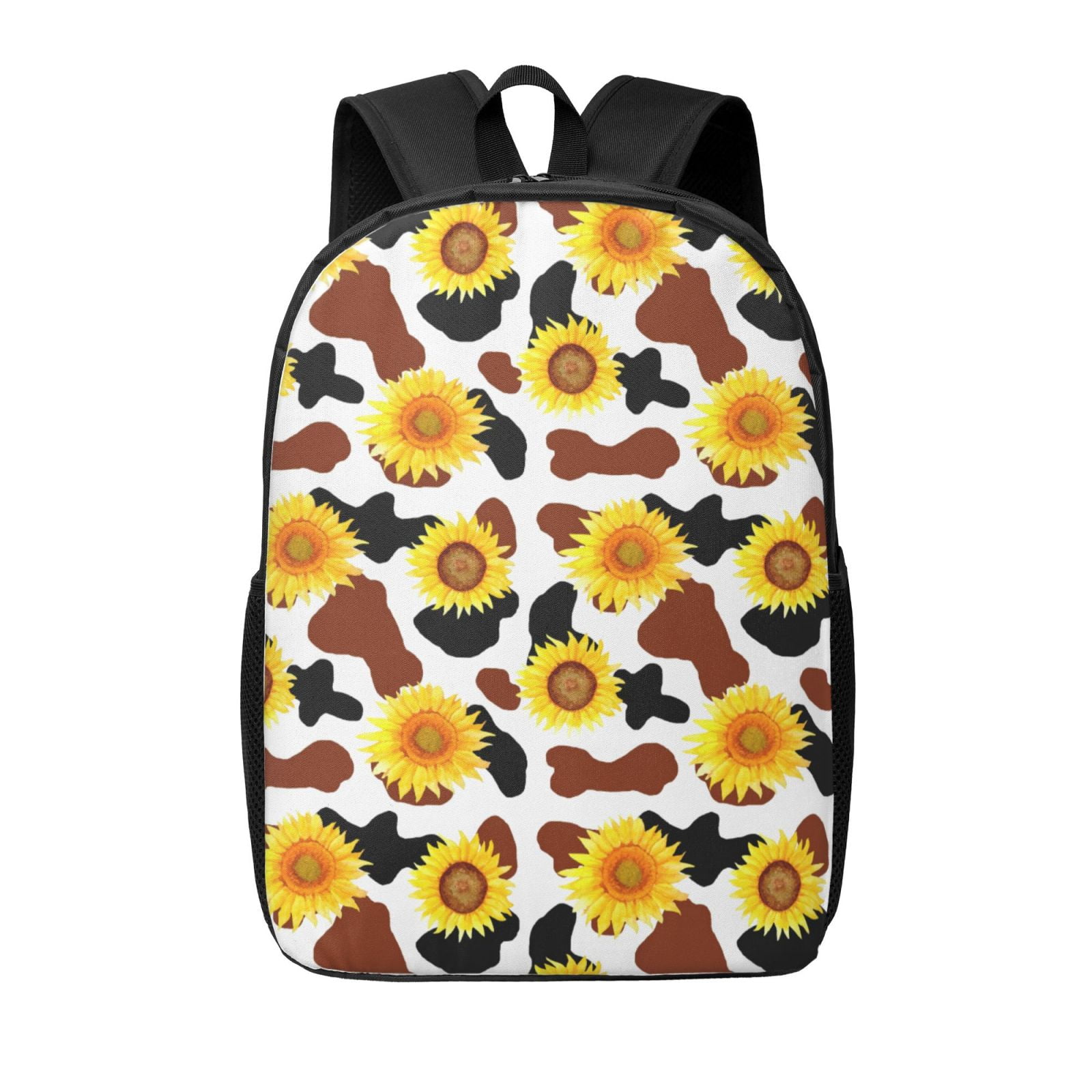 Disketp Cow Print Sunflower School Backpack, Lightweight Basic Middle ...