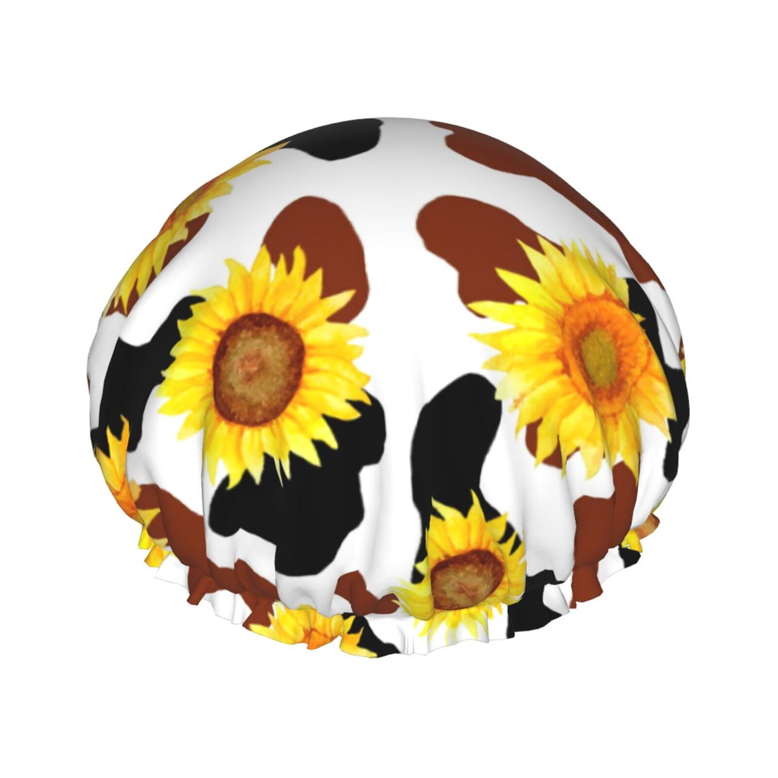 Disketp Cow Print Sunflower Shower Caps,Reusable Shower Cap For Women ...