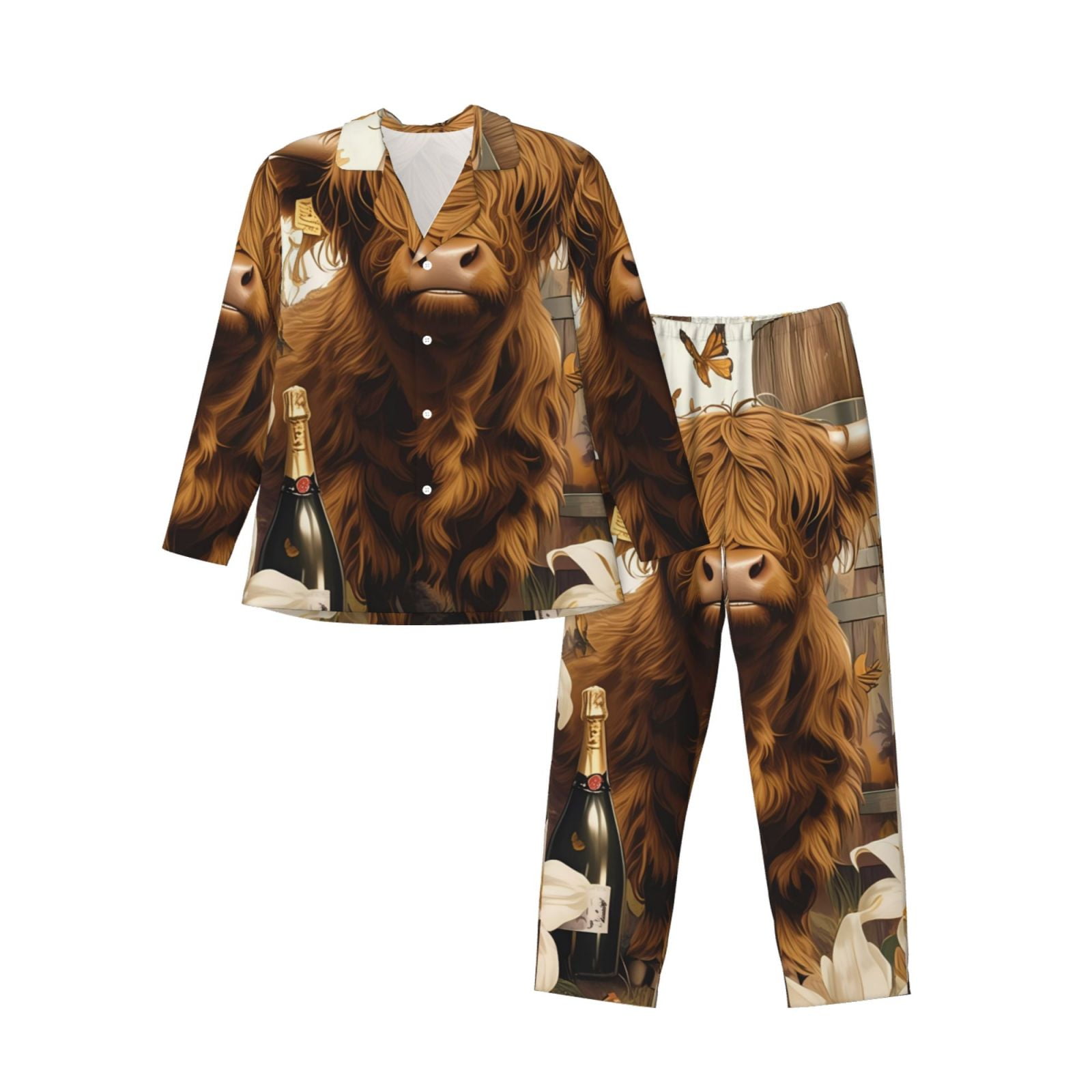 Disketp Cow With Butterflies Lilies for Pajamas Set Long Sleeve ...