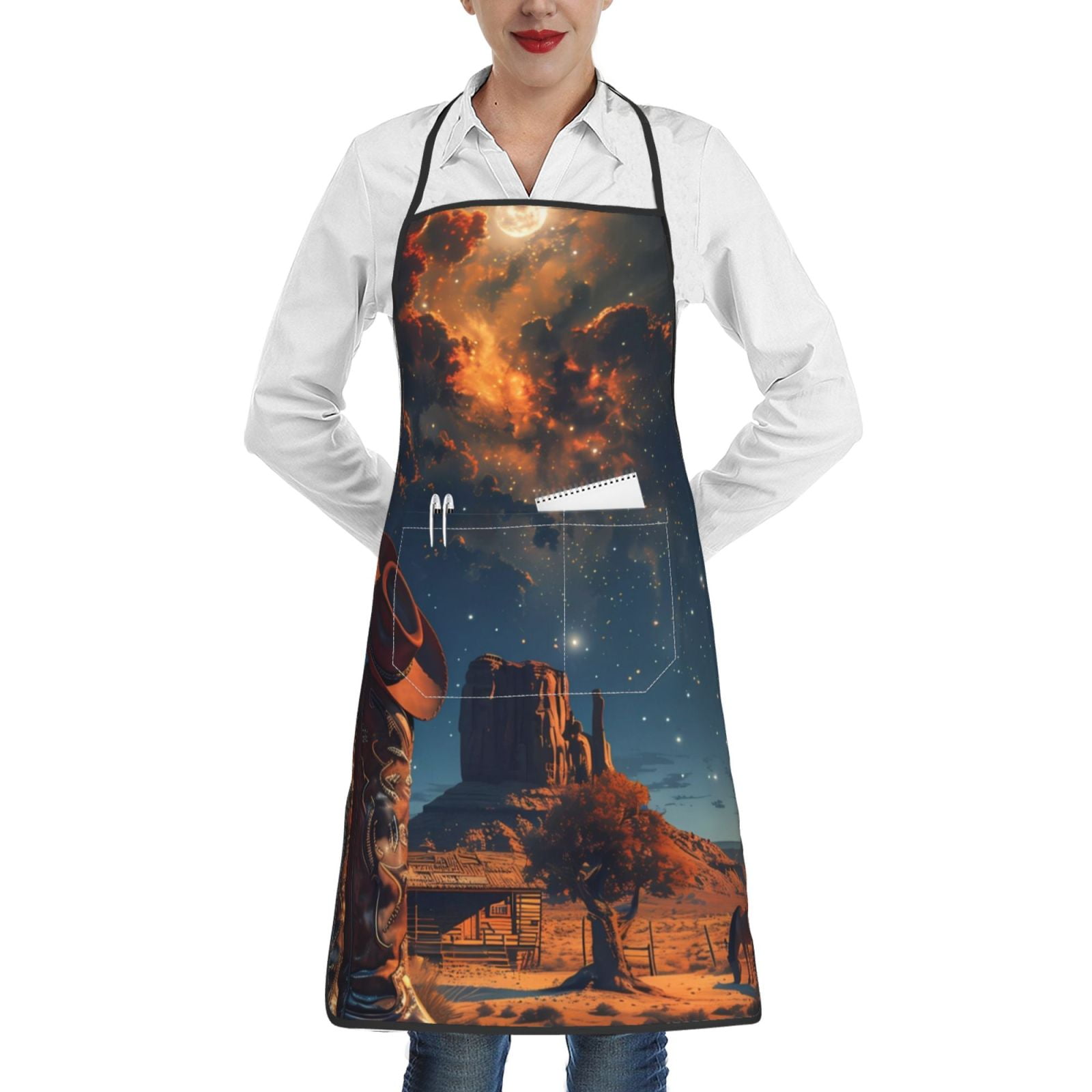 Disketp Cowboy Boots Under Starry Sky Kitchen Apron with adjustable ...