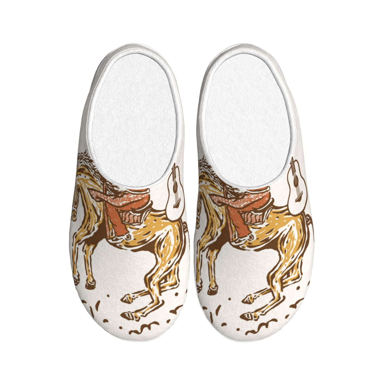 Disketp Cowboy Rodeo Guitar Women's Men's Slippers Plush Slip-On House ...