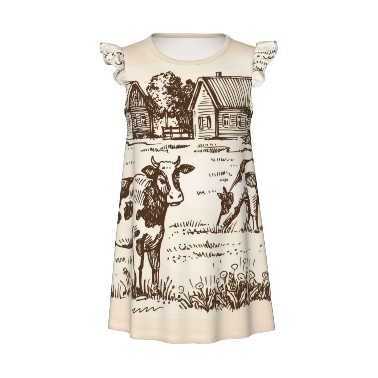 Disketp Cows On The Farm Print Girls Nightgowns 3-10 Years Flutter ...