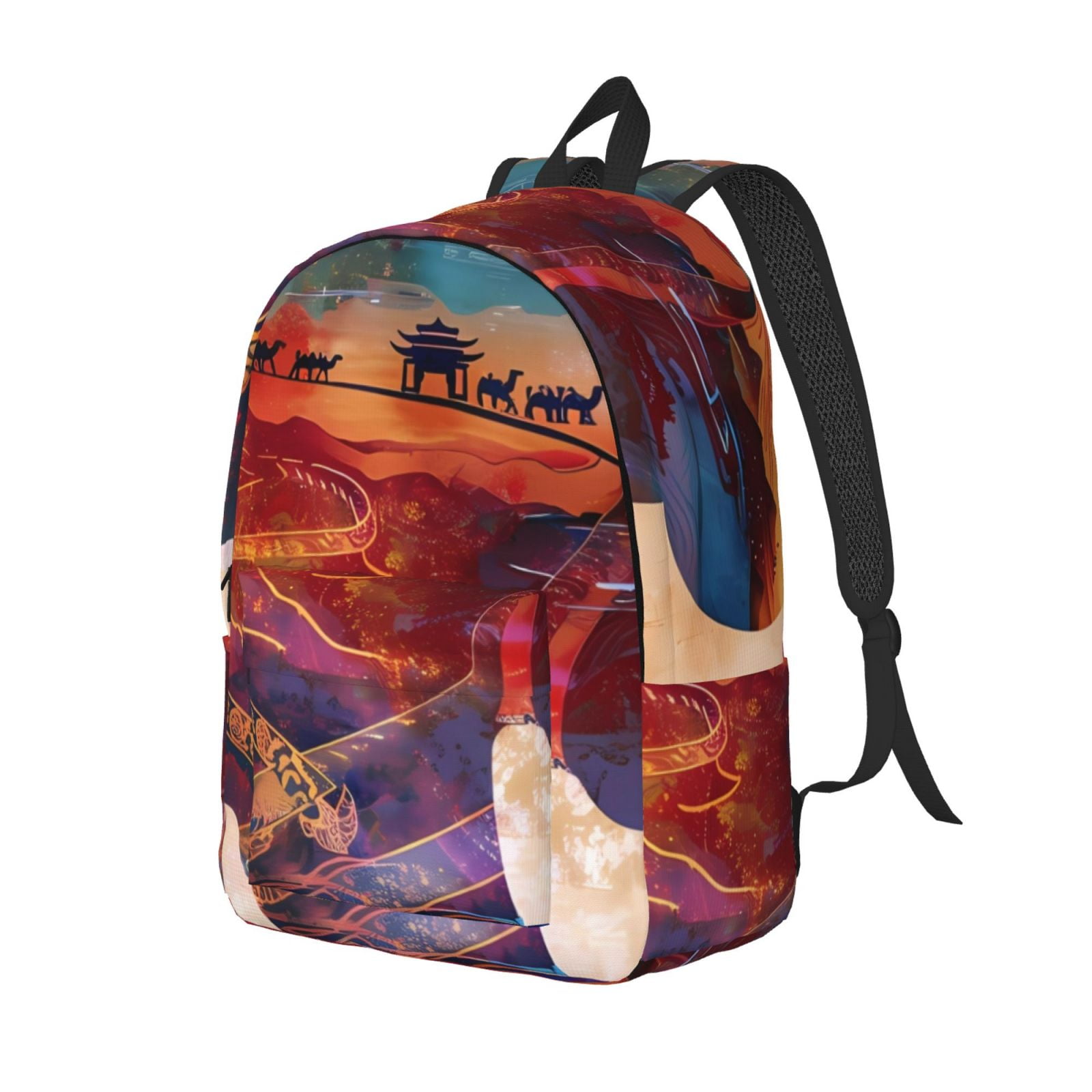 Disketp Cultural Silhouette Journey Canvas Backpack Lightweight Travel ...