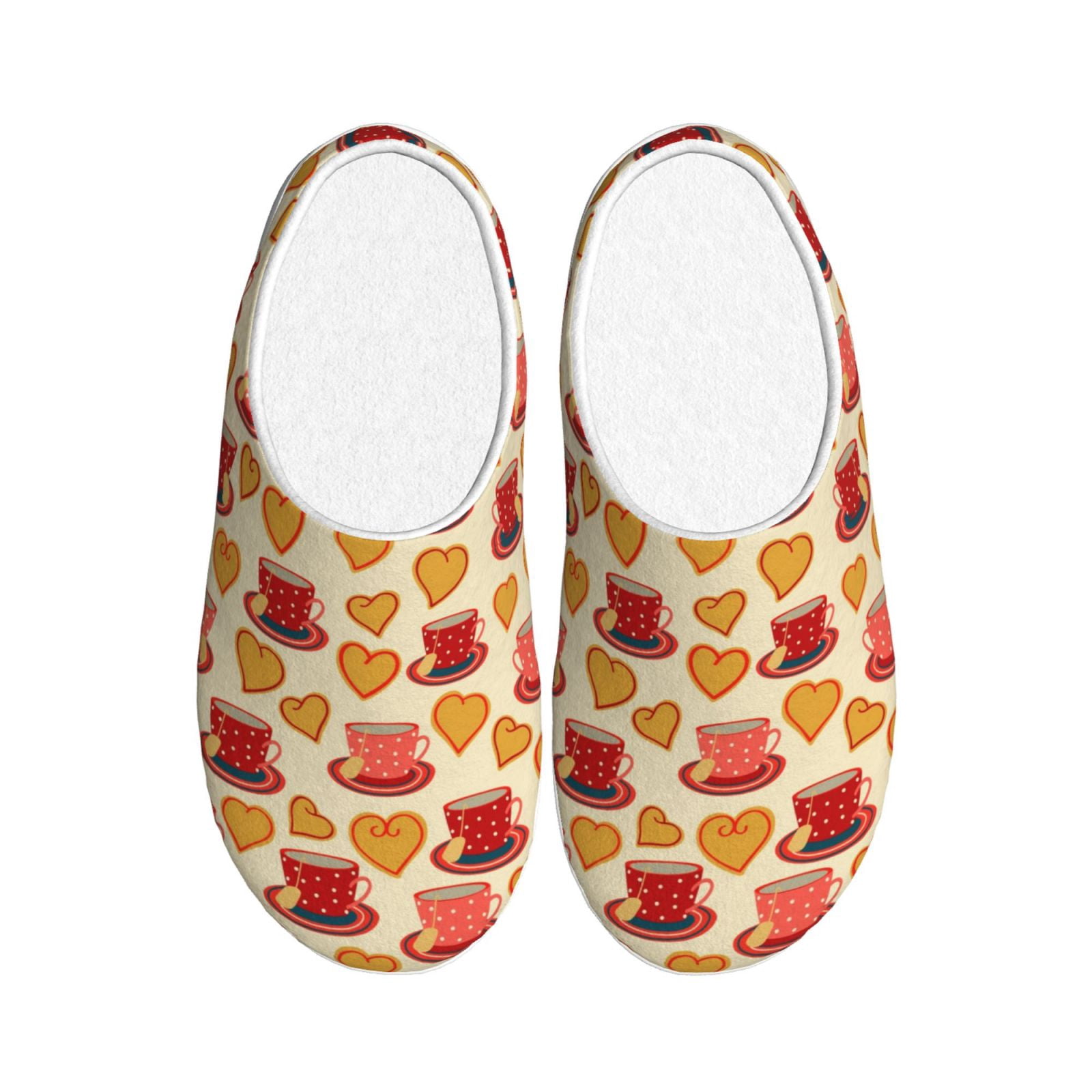 Disketp Cups of Tea Women's Men's Slippers Plush Slip-On House Slipper ...