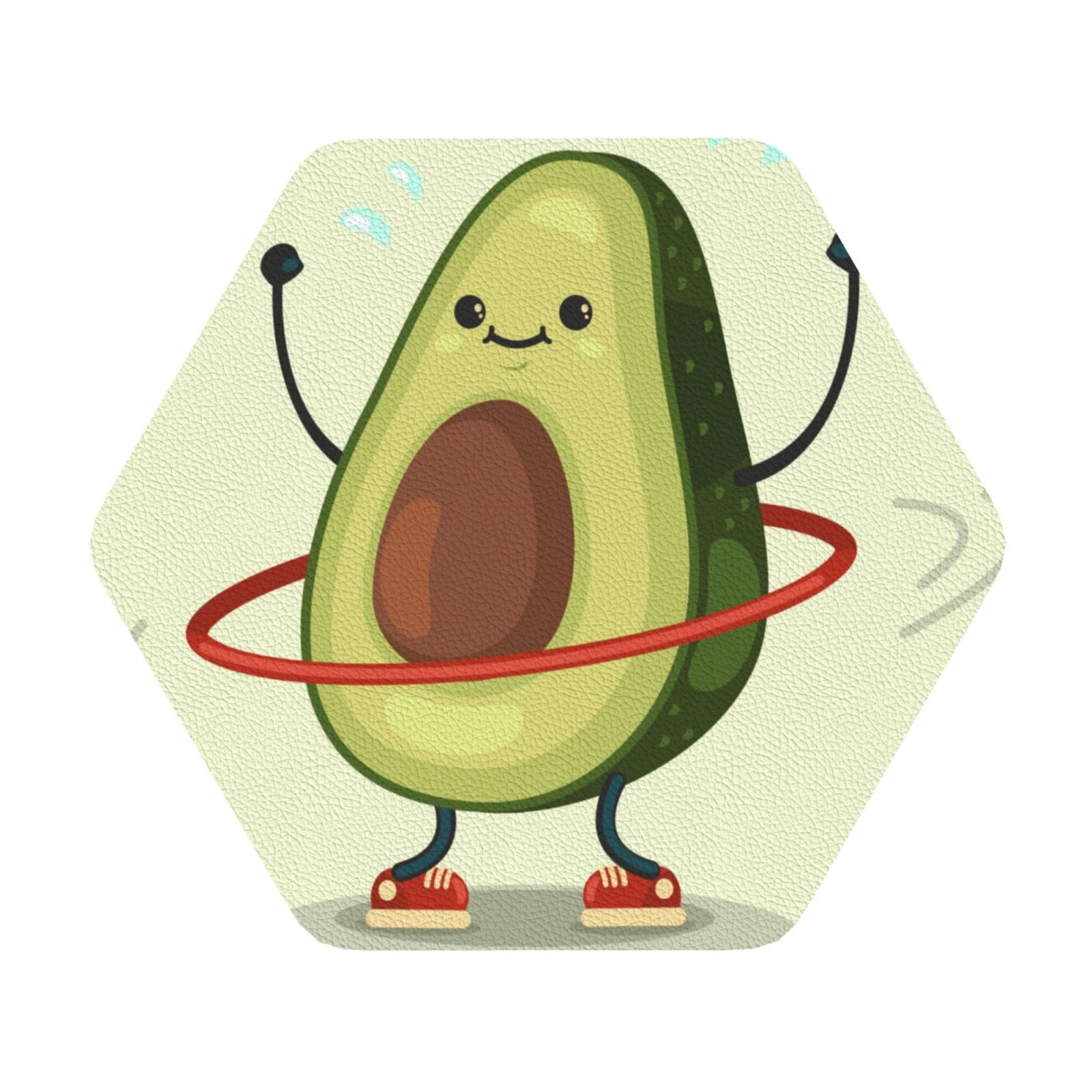 Disketp Cute Avocado Doing Exercise Funny Coasters,4 Pcs Leather ...