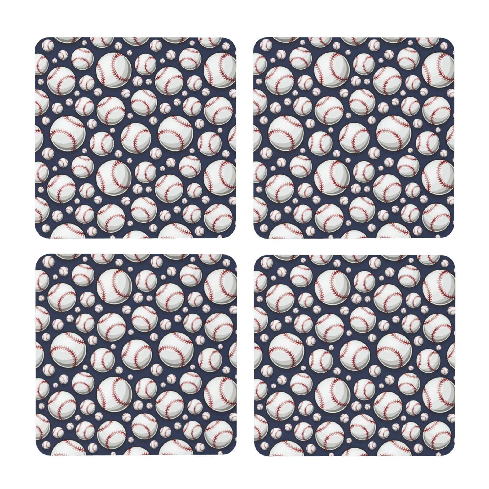 Disketp Cute Basebal MDF Cork Coaster 4 Pcs - Absorbent Beverage ...