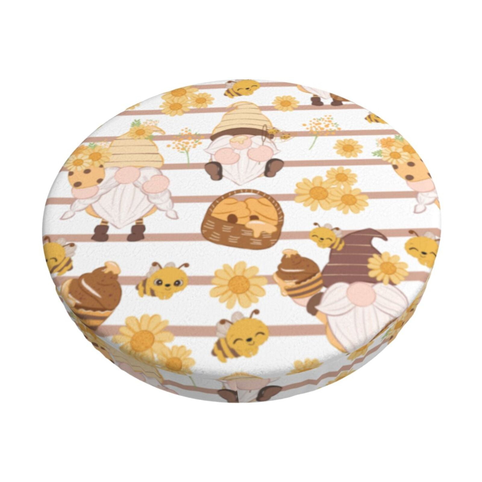 Disketp Cute Bee Gnome Stool Covers Round, Super Soft Round Bar Stool ...