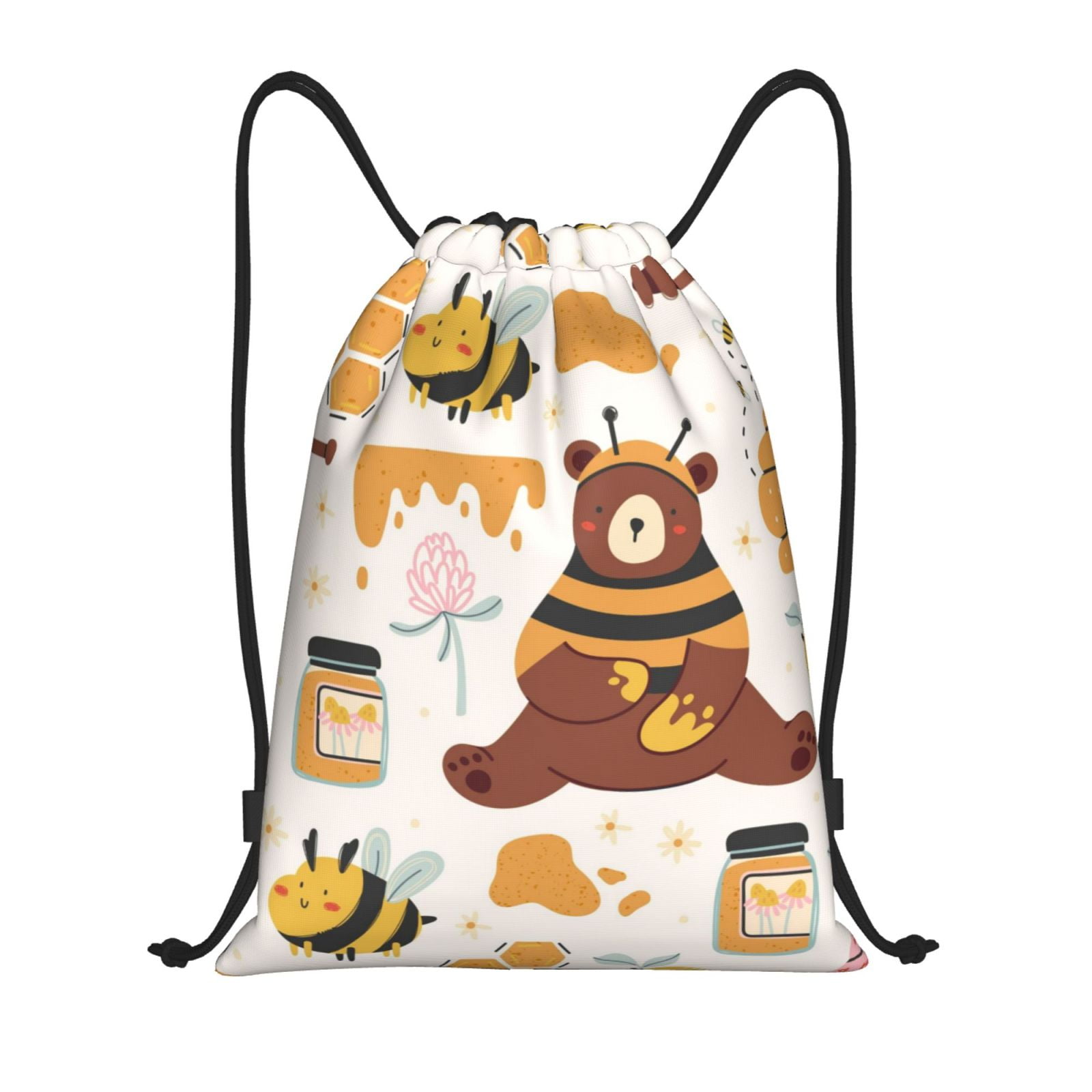 Disketp Cute Bee Honey Jar Hive Bear Drawstring Backpack Drawstring Gym ...