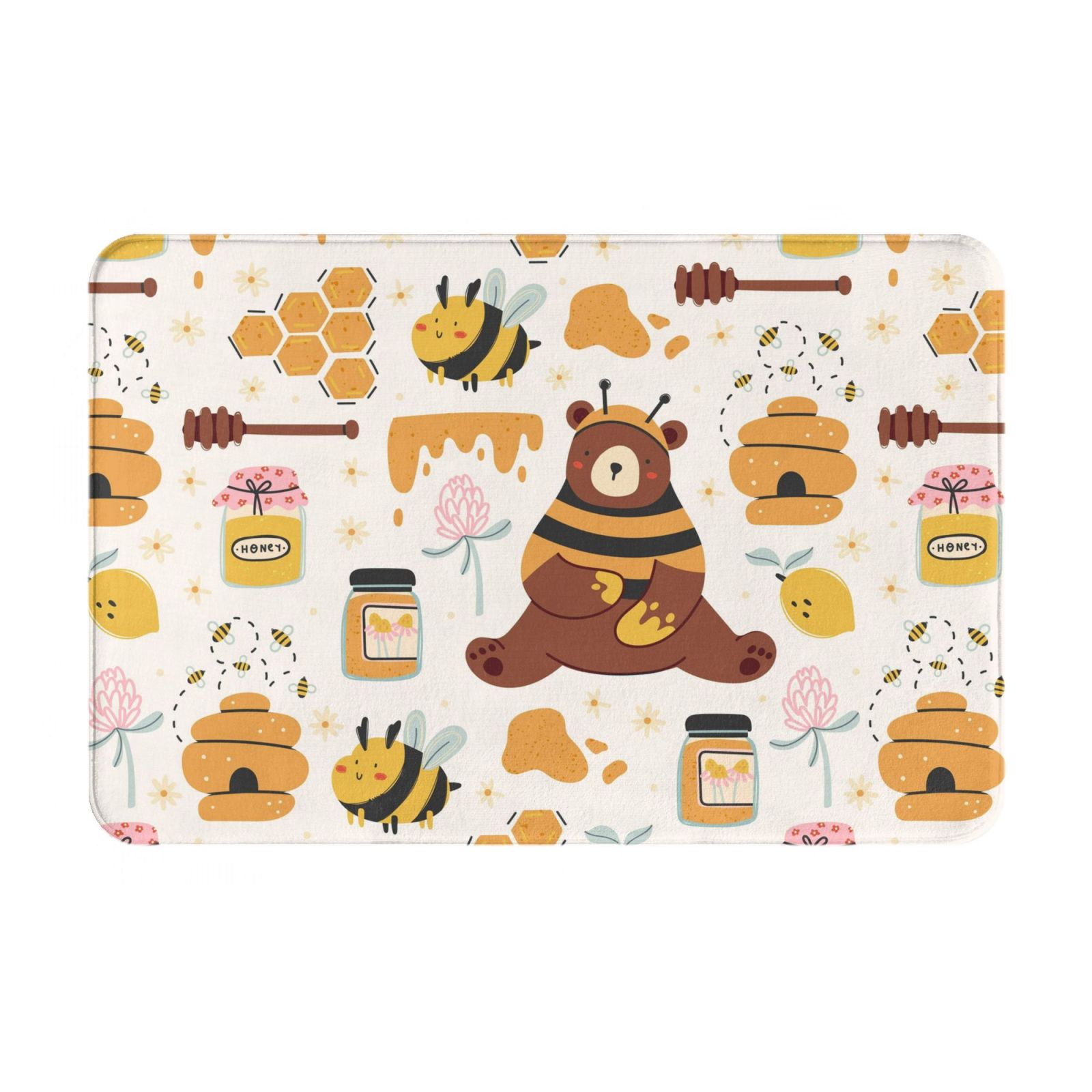Disketp Cute Bee Honey Jar Hive Bear Mat For Front Door Outside ...