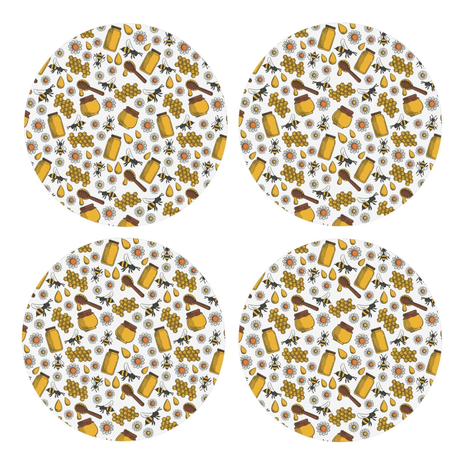 Disketp Cute Bee MDF Cork Coaster 4 Pcs - Absorbent Beverage Coasters ...