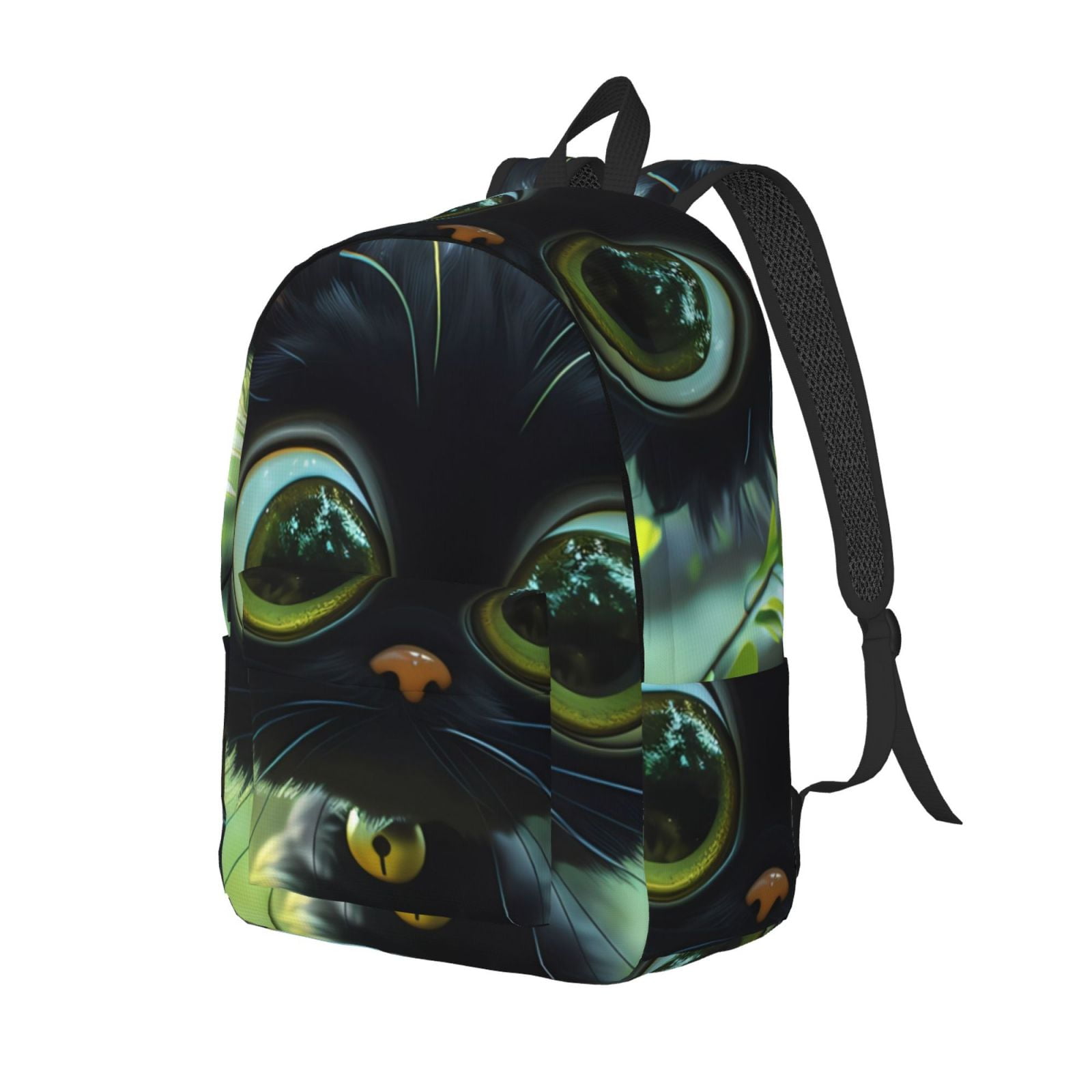 Disketp Cute Big-Eyed Black Cat Canvas Backpack Lightweight Travel ...