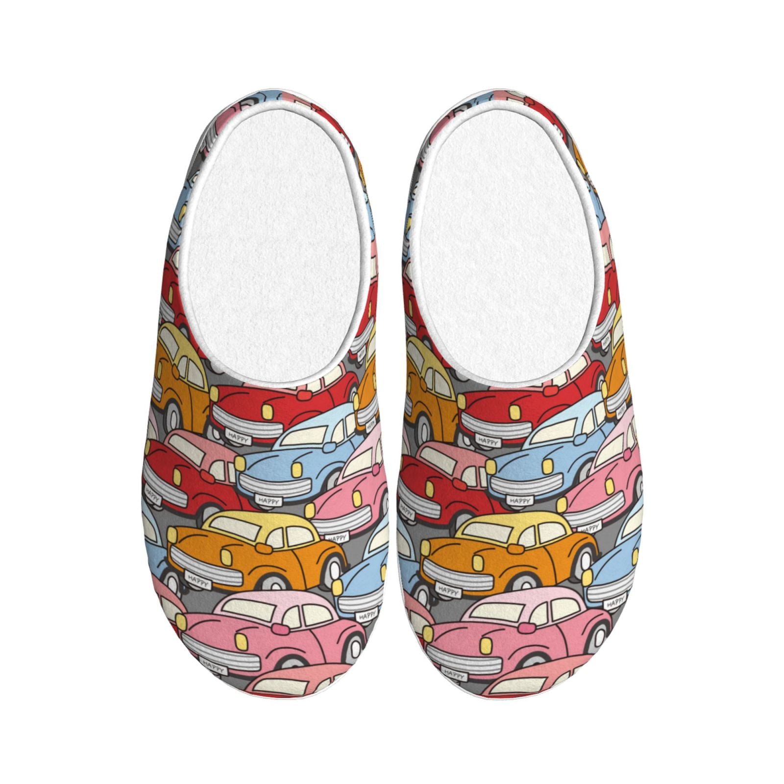Disketp Cute Cars Women's Men's Slippers Plush Slip-On House Slipper ...