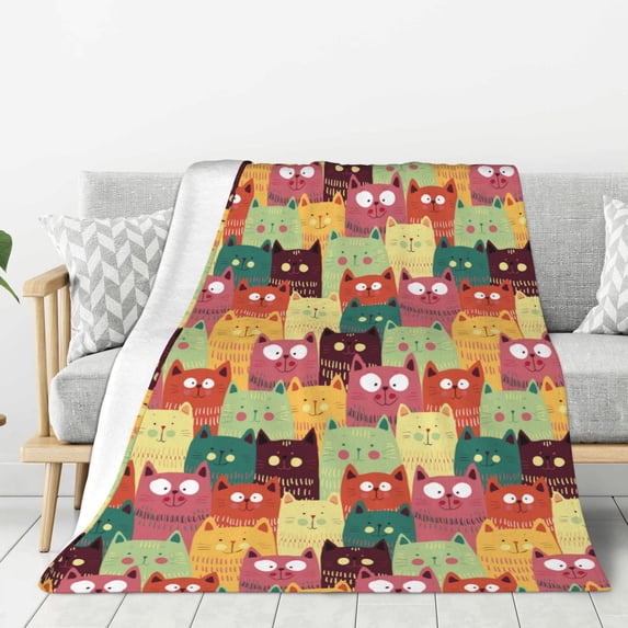 Disketp Cute Cartoon Cat Cozy Flannel Fleece Throw Blanket: Has a ...