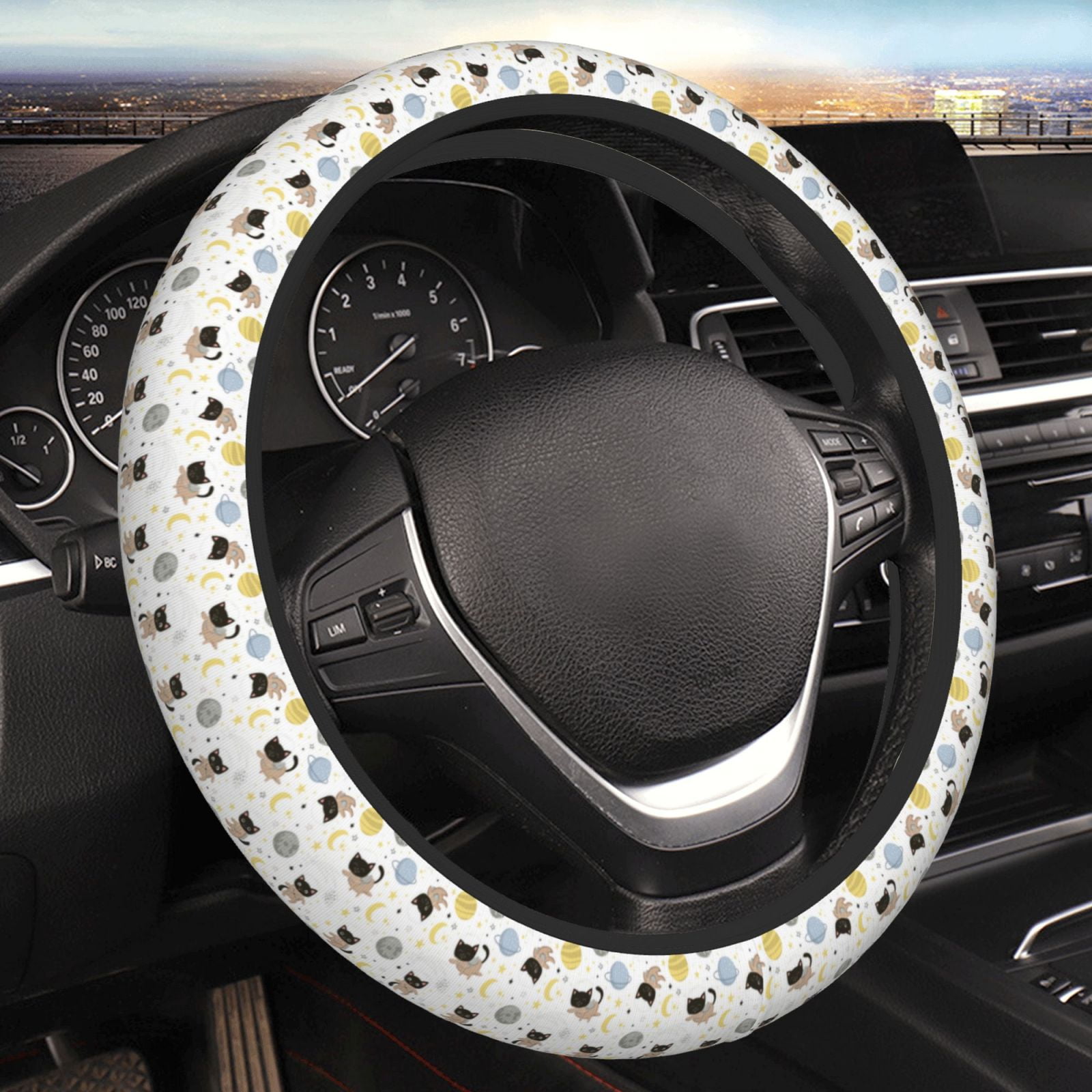Disketp Cute Cat Elastic Microfiber Steering Wheel Cover for Truck,SUV ...