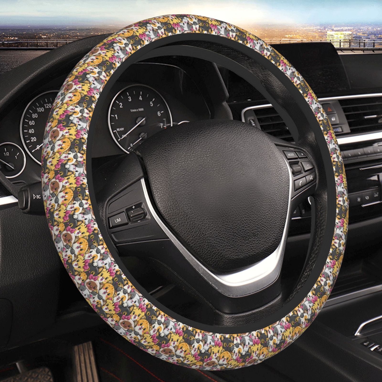 Disketp Cute Cat Elastic Microfiber Steering Wheel Cover for Truck,SUV ...