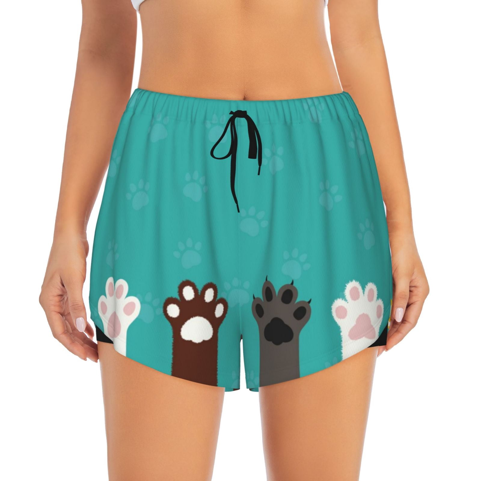 Disketp Cute Cat Paw And Dog Print Women's Shorts Workout Shorts for ...