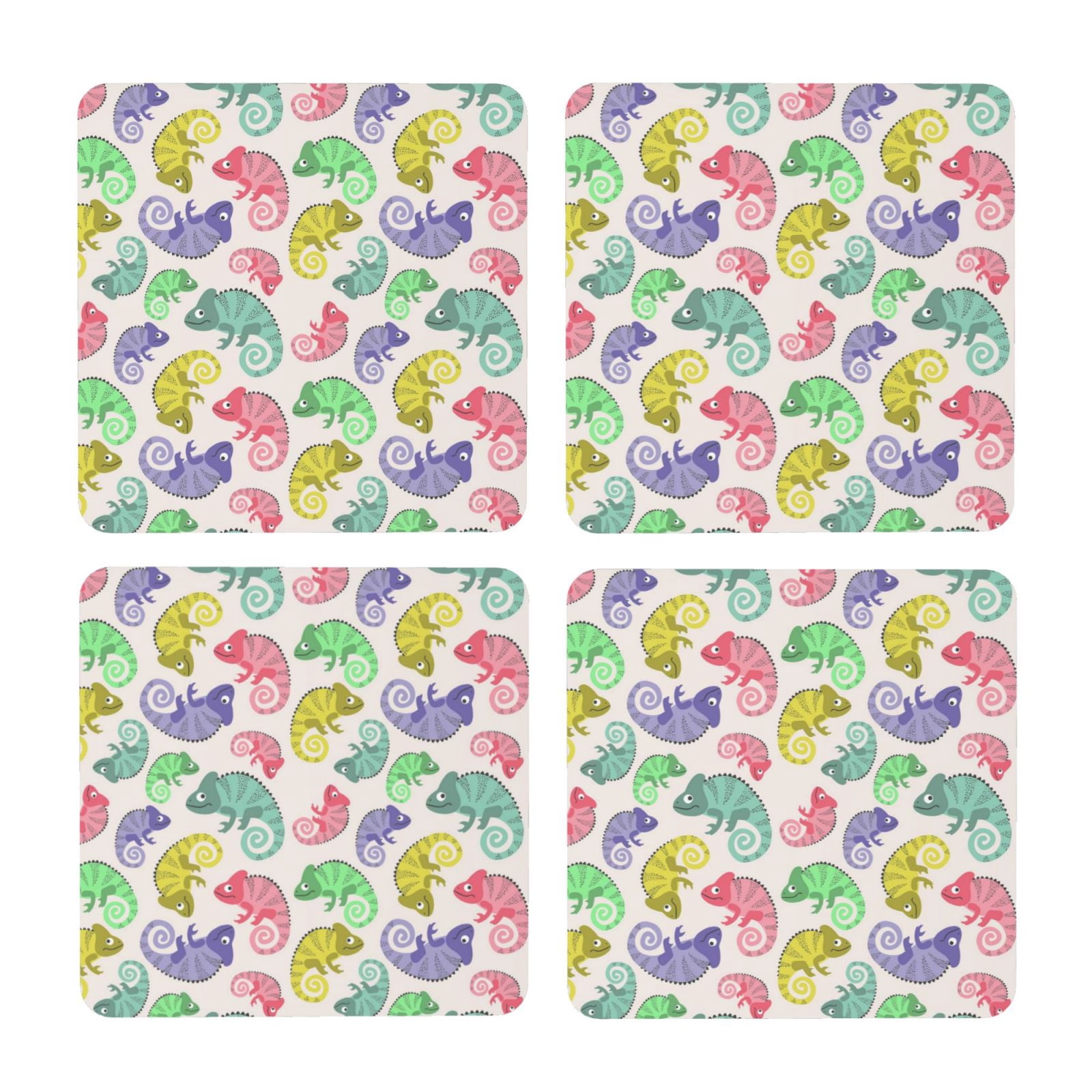 Disketp Cute Chameleons MDF Cork Coaster 4 Pcs - Absorbent Beverage ...