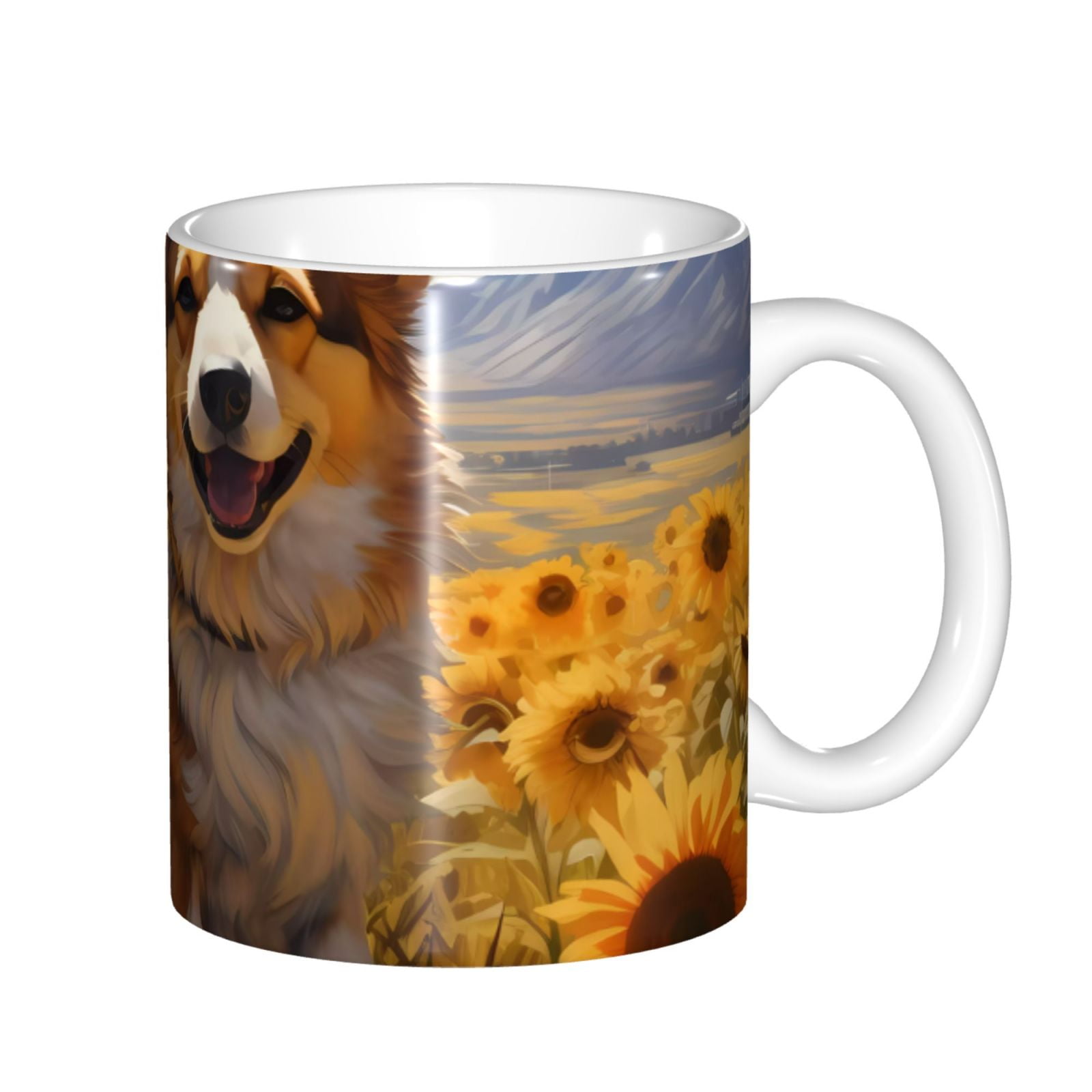 Disketp Cute Corgi Sunflower Large Coffee Mug with Handle Tea Cup ...