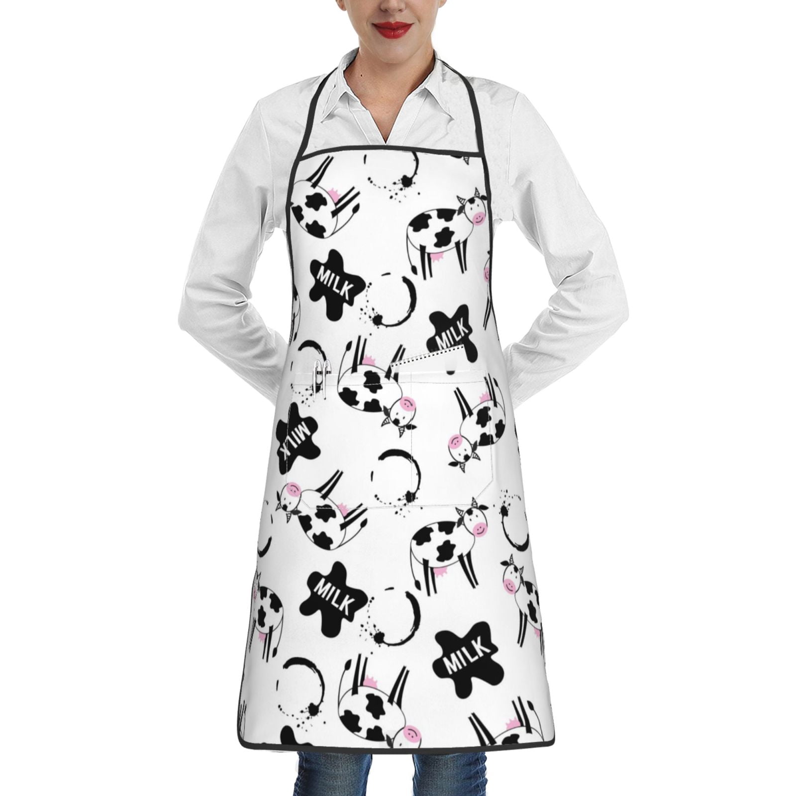 Disketp Cute Cow and Milk Stains Kitchen Apron with adjustable Aprons ...