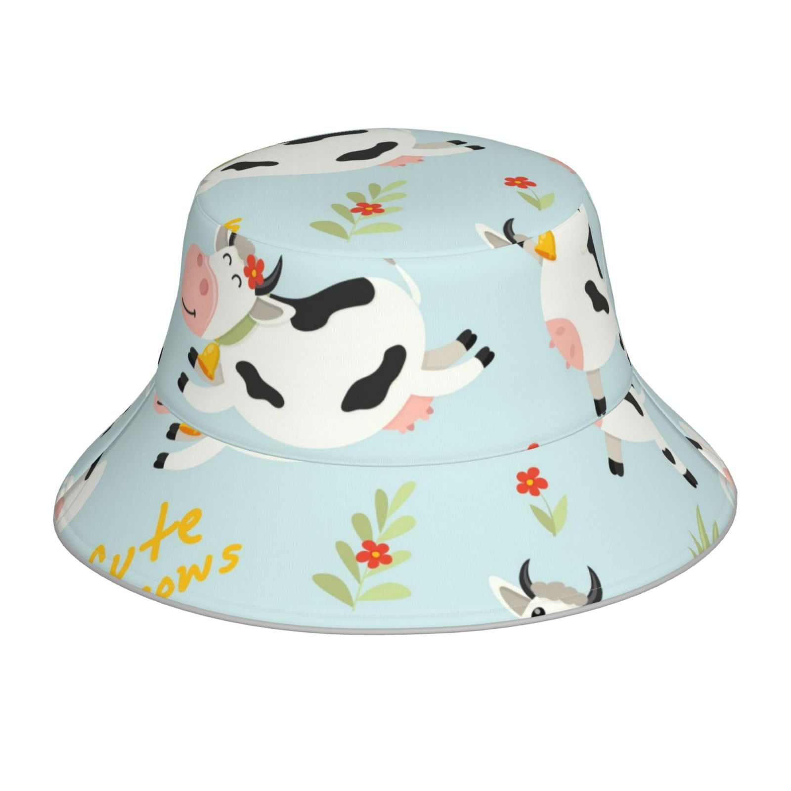 Disketp Cute Cows Print Reflective Bucket Hat Beach Hat Summer Travel ...