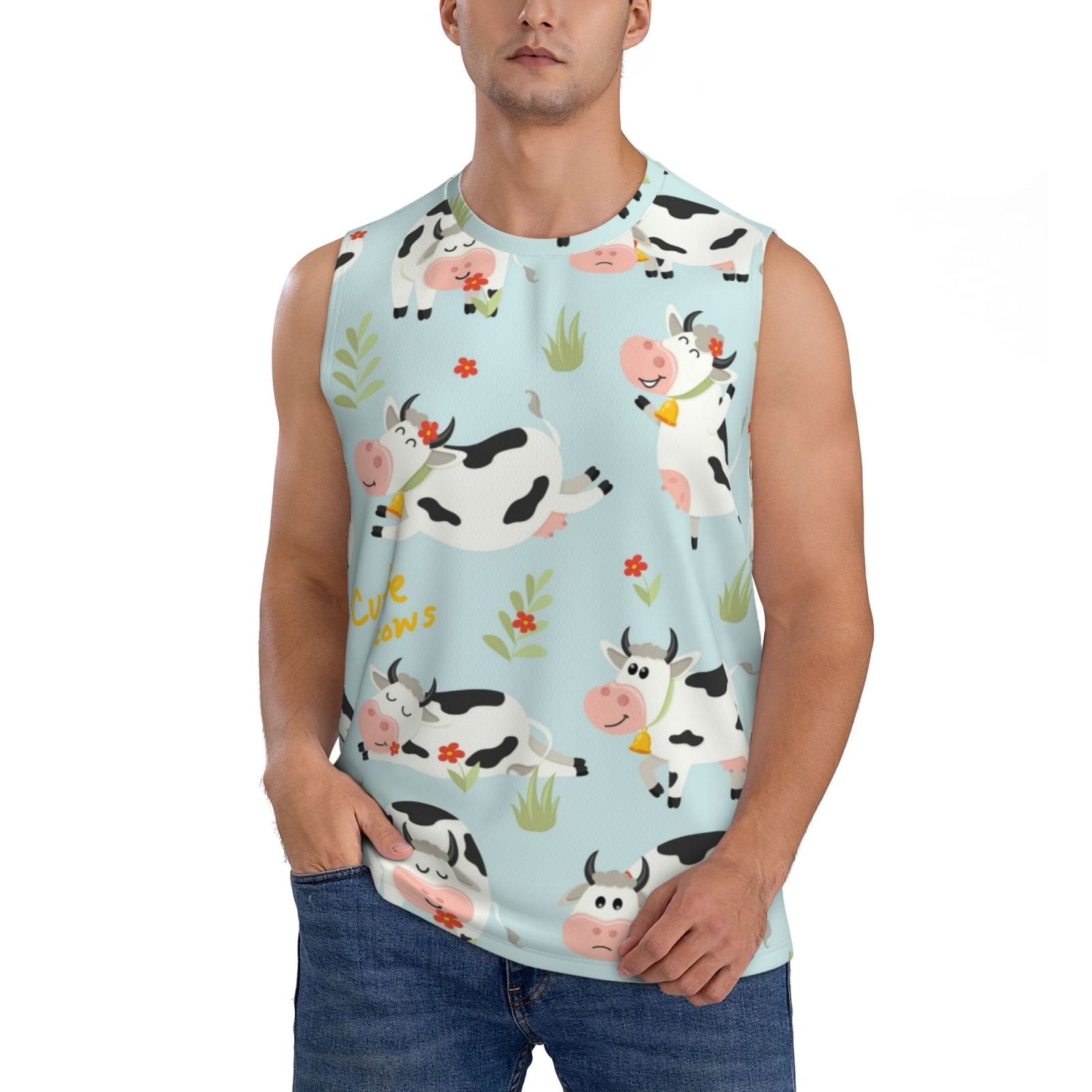 Disketp Cute Cows Sleeveless Tshirts For Men, Muscle Shirts For Men Dry ...