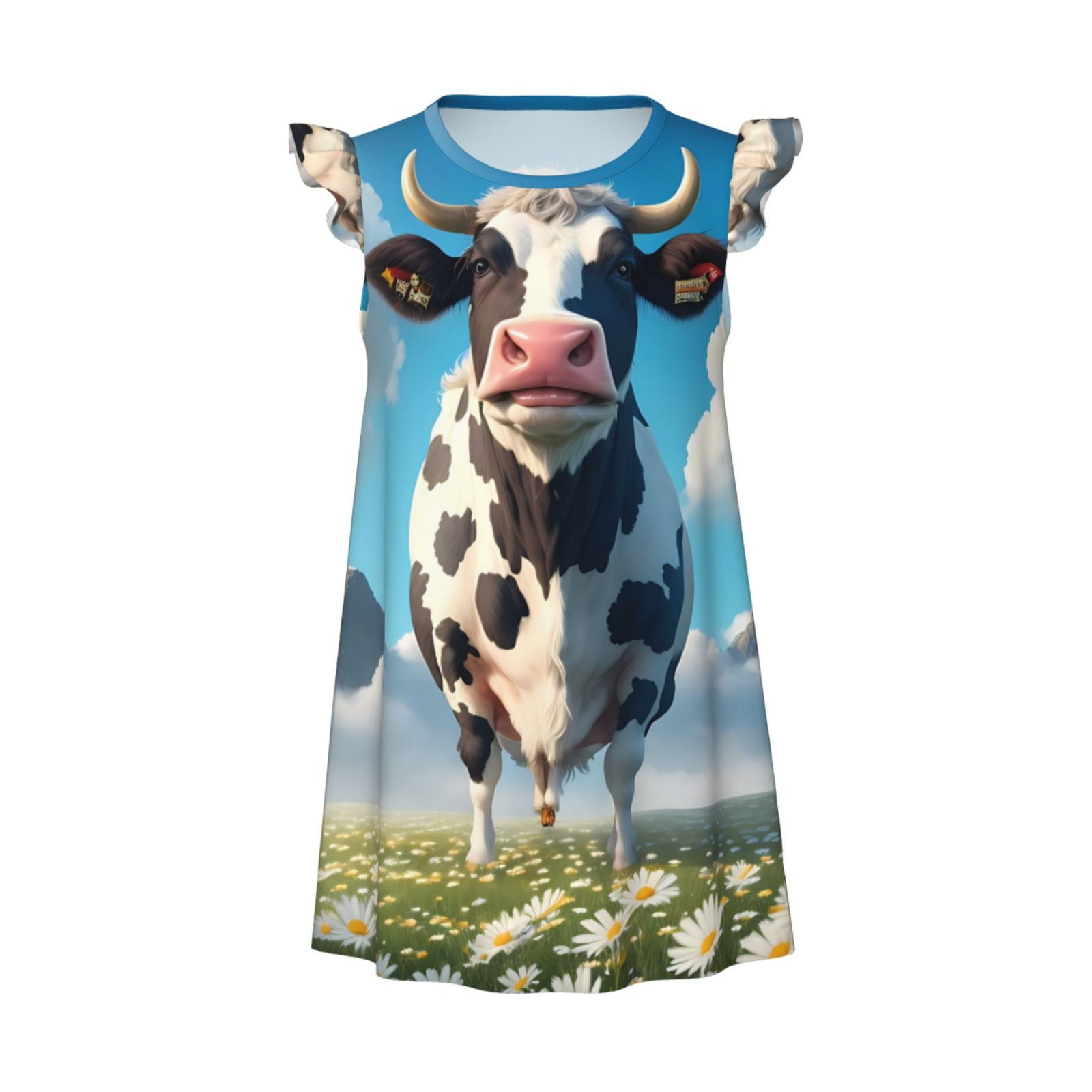 Disketp Cute Daisy Cow A Print Girls Nightgowns 3-10 Years Flutter ...
