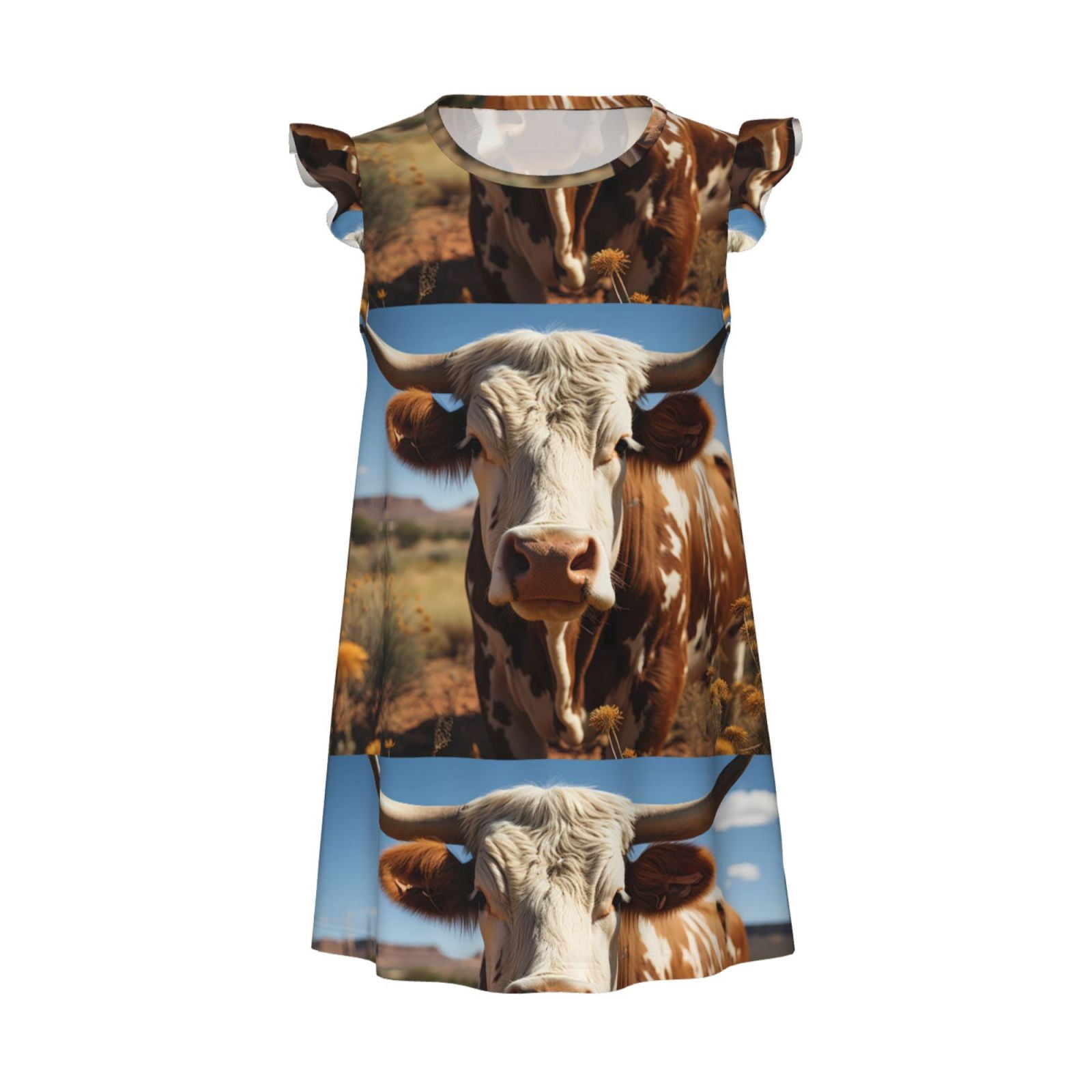 Disketp Cute Daisy Cow Print Girls Nightgowns 3-10 Years Flutter Short ...