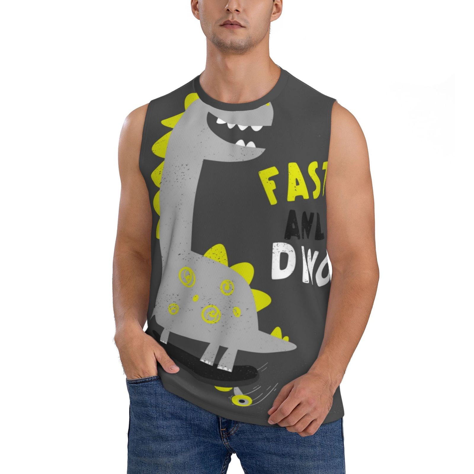 Disketp Cute Dinosaur Skate Sleeveless Tshirts For Men, Muscle Shirts ...