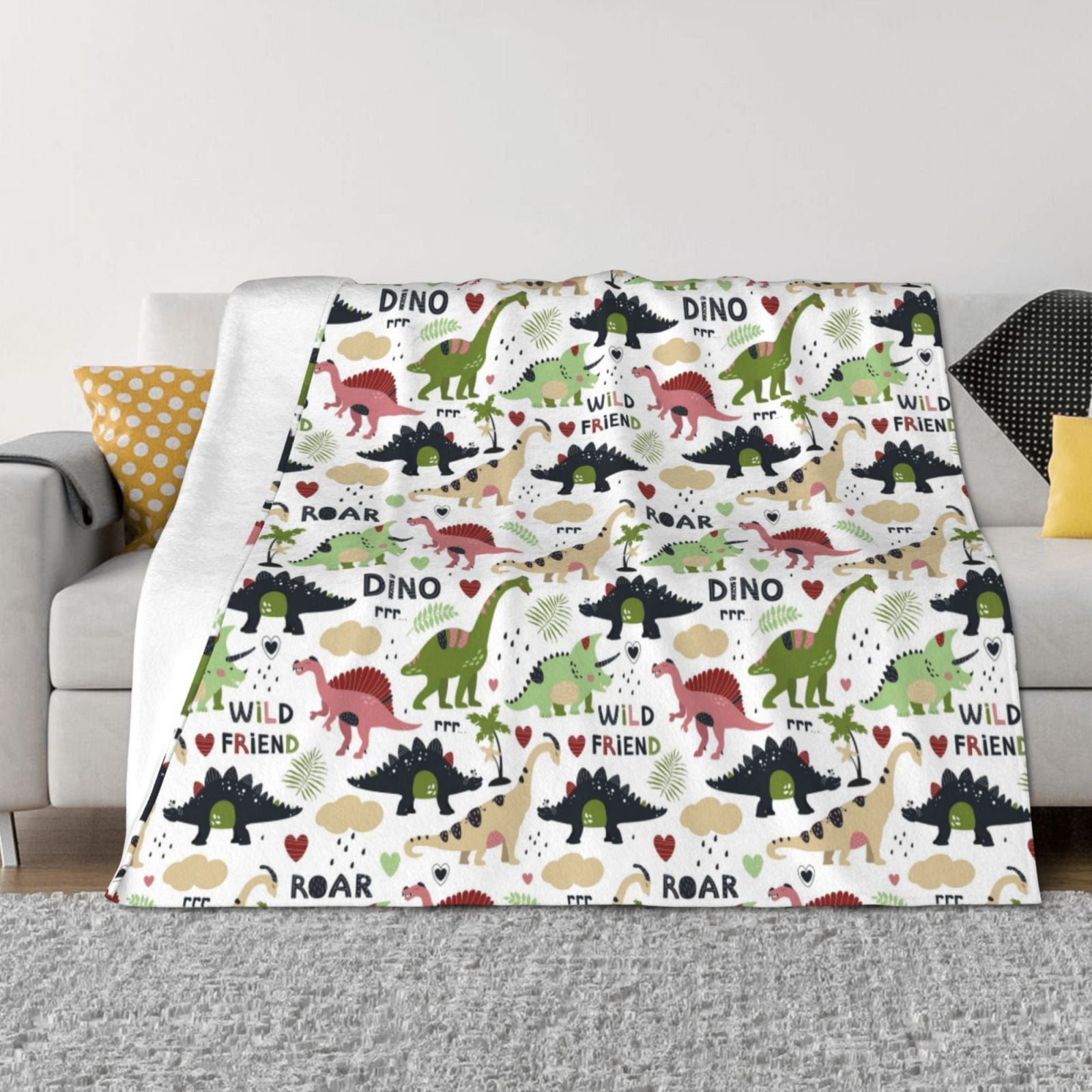 Disketp Cute Dinosaurs Flannel Blankets - Thick and Warm Blanket for ...