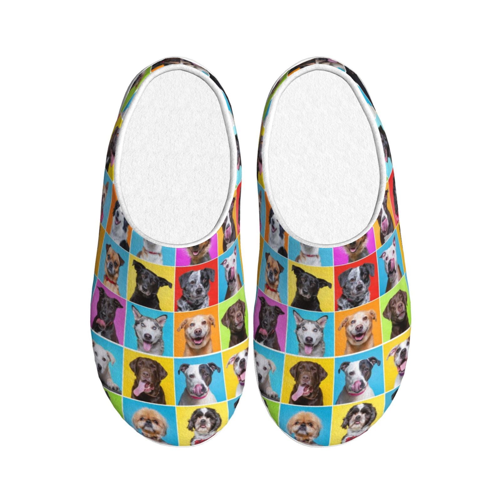 Disketp Cute Dogs Collage Women's Men's Slippers Plush Slip-On House ...