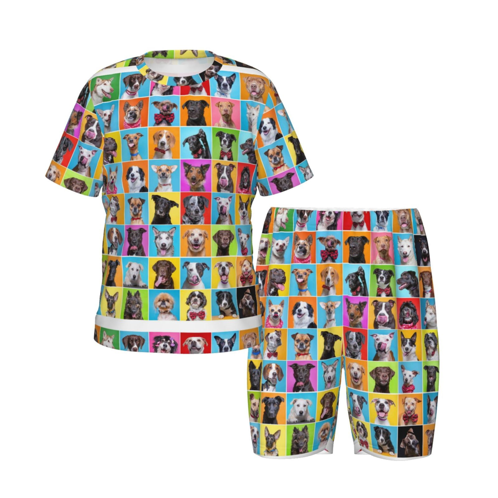 Disketp Cute Dogs Collage for Kids Short Sleeve Pajamas Kids Summer Pjs ...