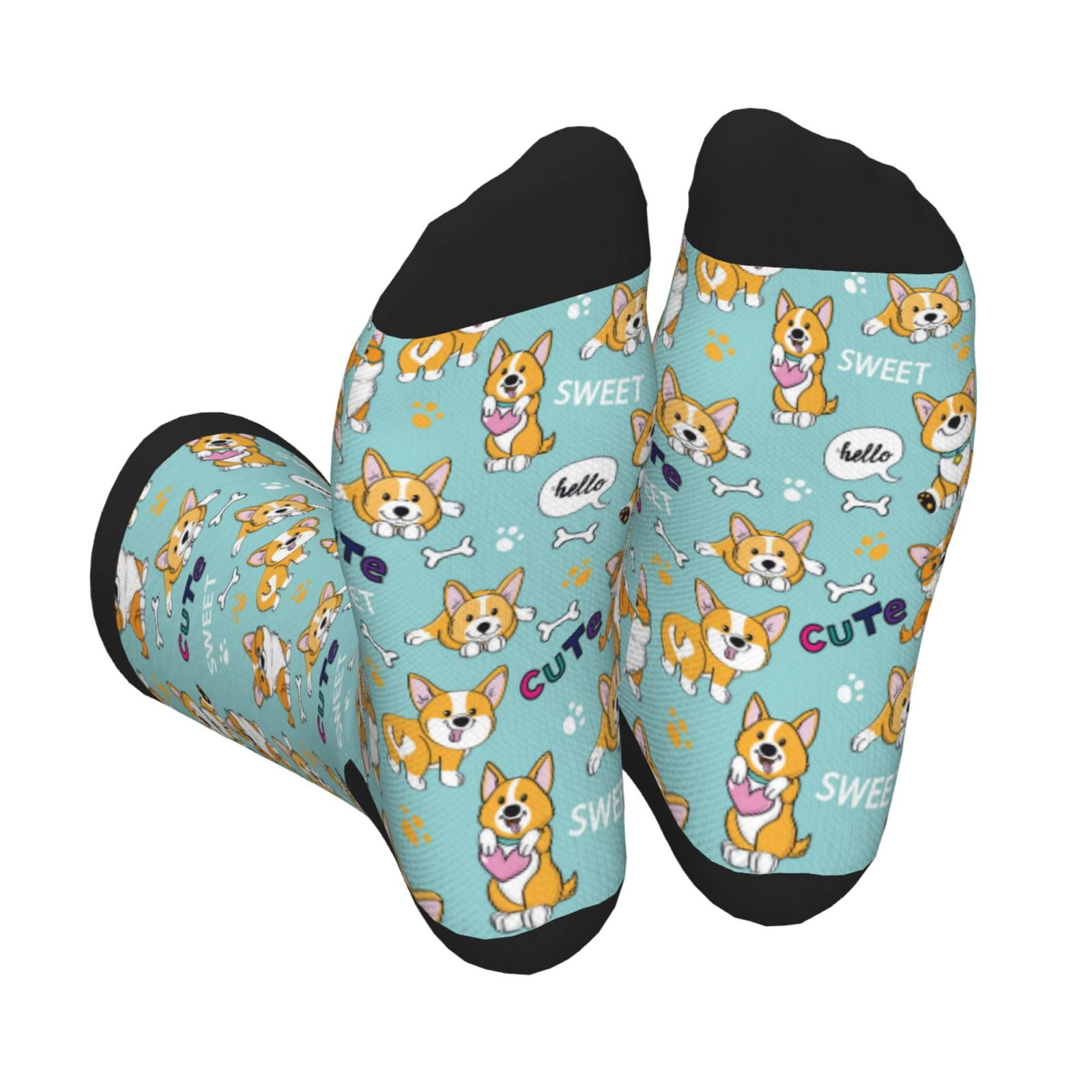 Disketp Cute Dogs Corgi Unisex Mid-Calf Socks Lightweight Breathable ...