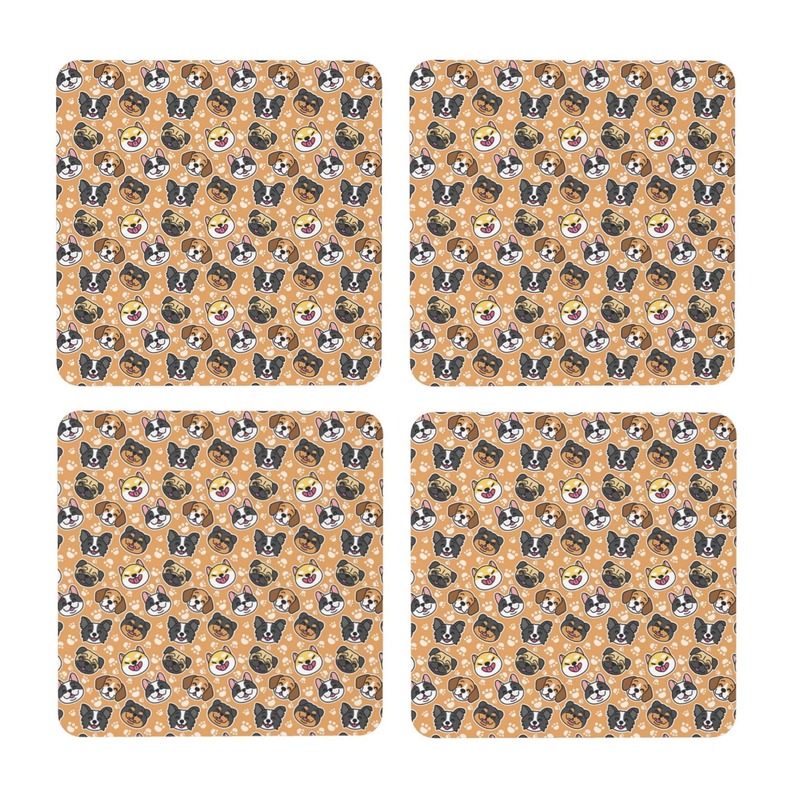Disketp Cute Dogs Head MDF Cork Coaster 4 Pcs - Absorbent Beverage ...
