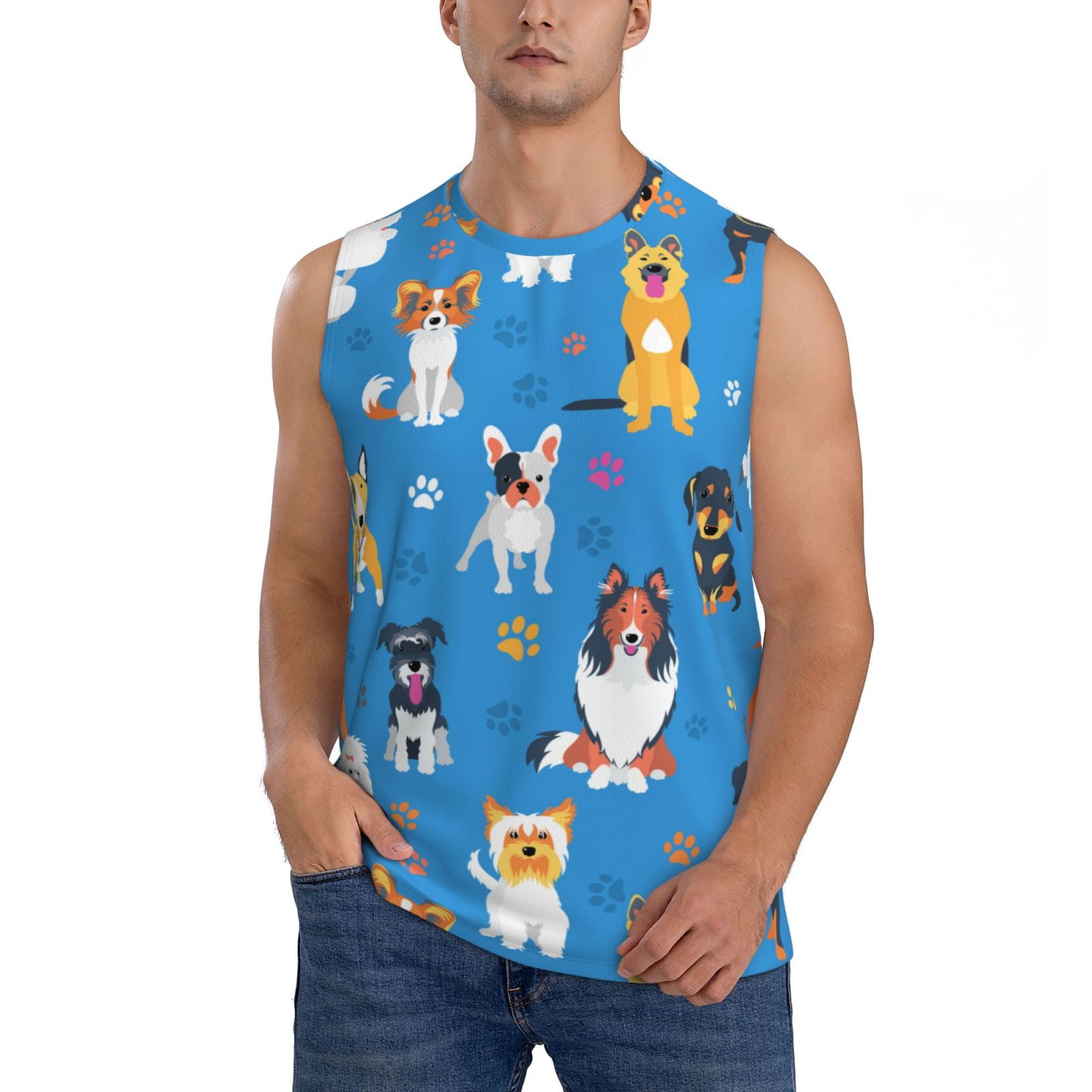 Disketp Cute Dogs Sleeveless Tshirts For Men, Muscle Shirts For Men Dry ...