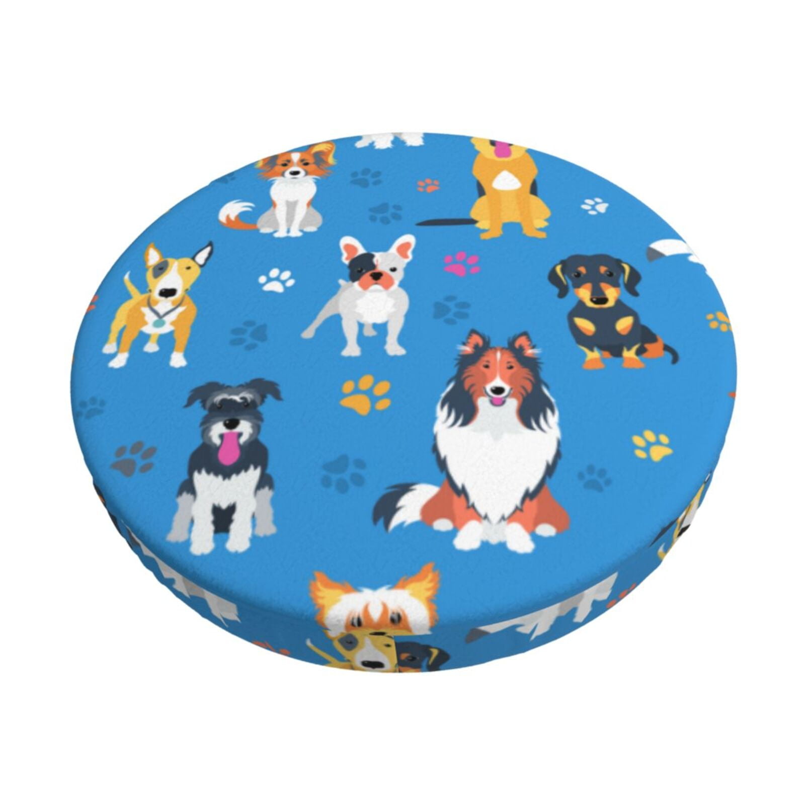 Disketp Cute Dogs Stool Covers Round, Super Soft Round Bar Stool ...