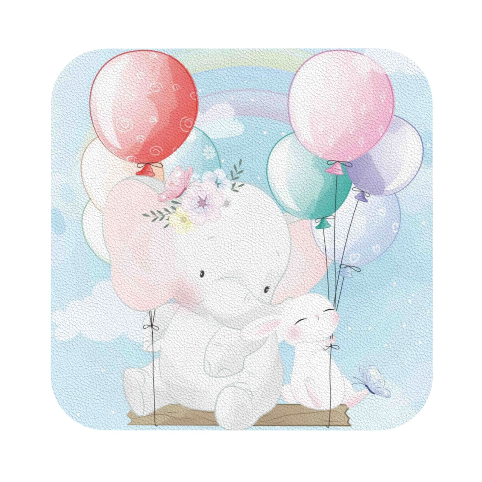 Disketp Cute Elephant Bunny Flying With Balloon Funny Coasters,4 Pcs ...