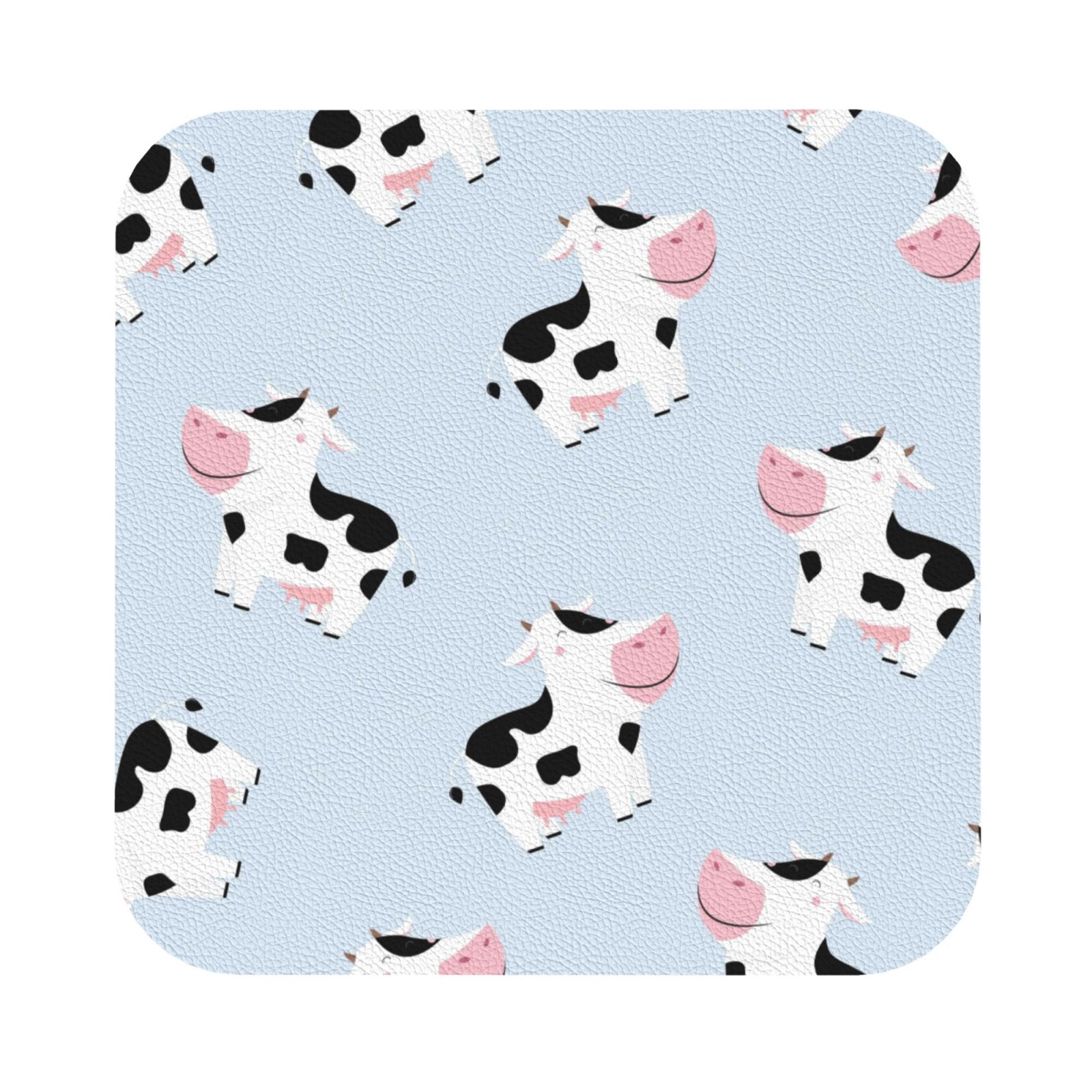 Disketp Cute Farm Cow Funny Coasters,4 Pcs Leather Coasters With Holder ...