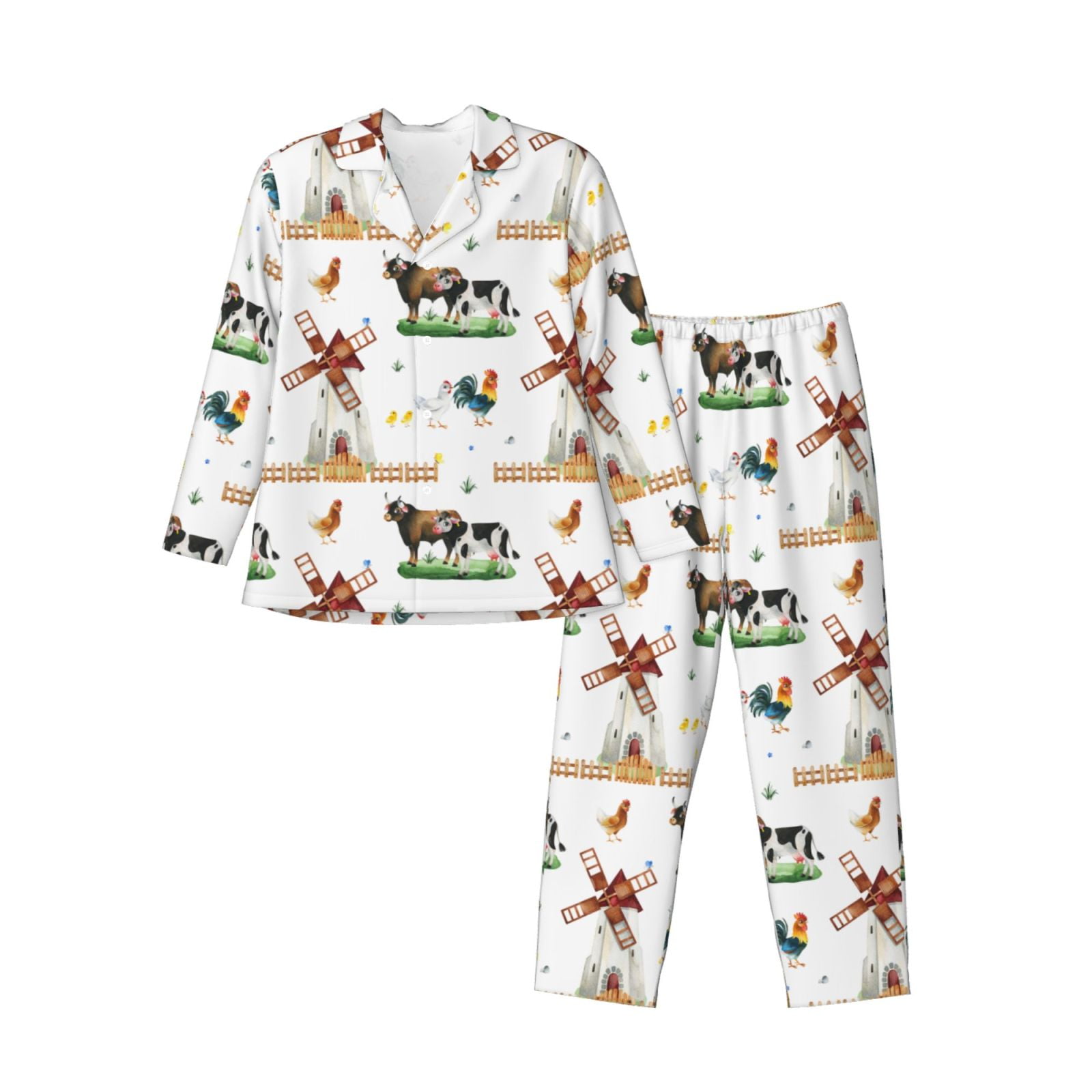 Disketp Cute Farm for Pajamas Set Long Sleeve Sleepwear Mens Button ...