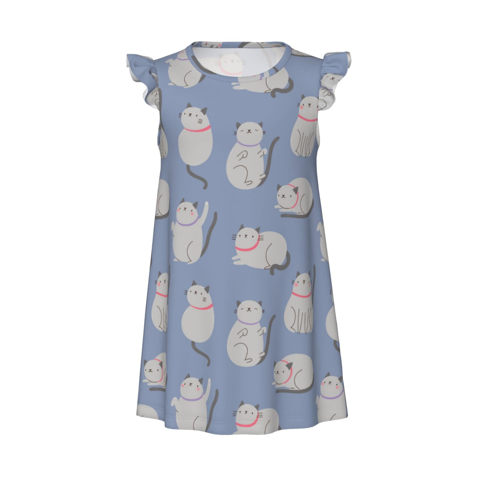 Disketp Cute Fat Cat Print Girls Nightgowns 3-10 Years Flutter Short ...