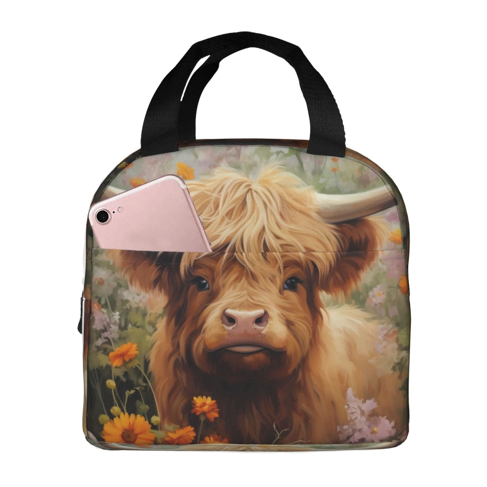 Disketp Cute Floral Cow Lunch Bag for Women Men, Leakproof Thermal ...