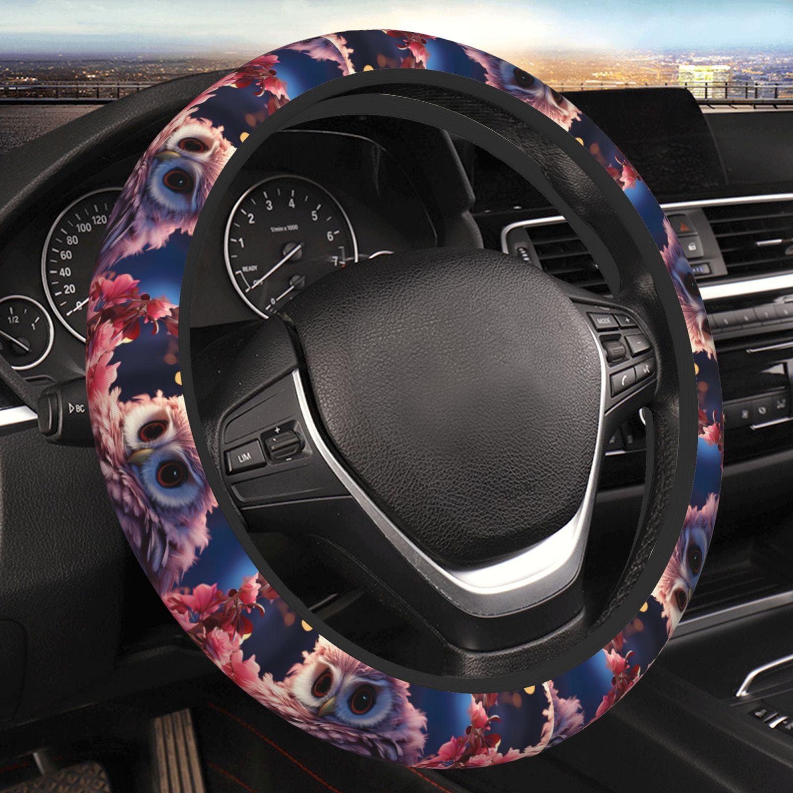 Disketp Cute Flower Owl Elastic Microfiber Steering Wheel Cover for ...