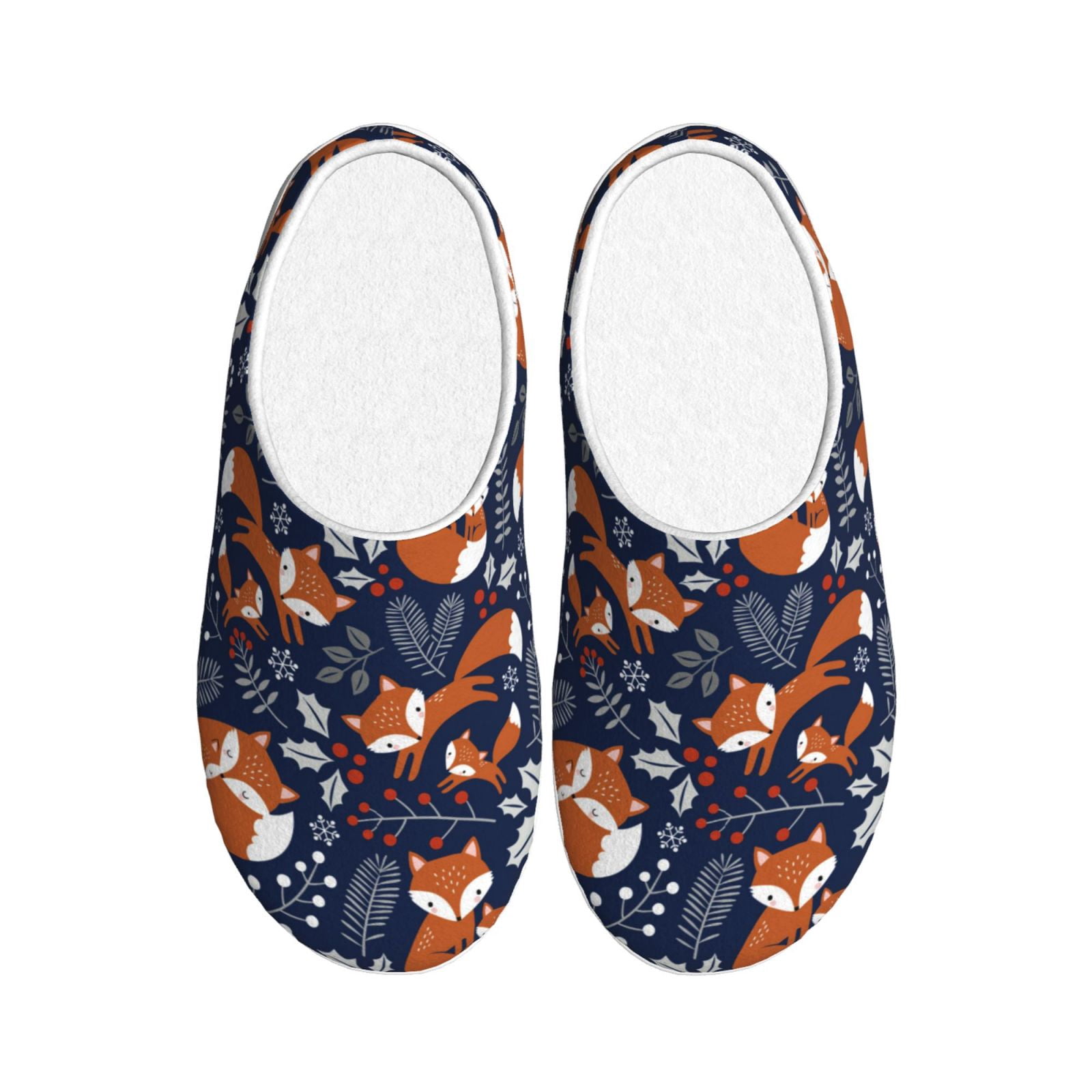 Disketp Cute Foxes Women's Men's Slippers Plush Slip-On House Slipper ...