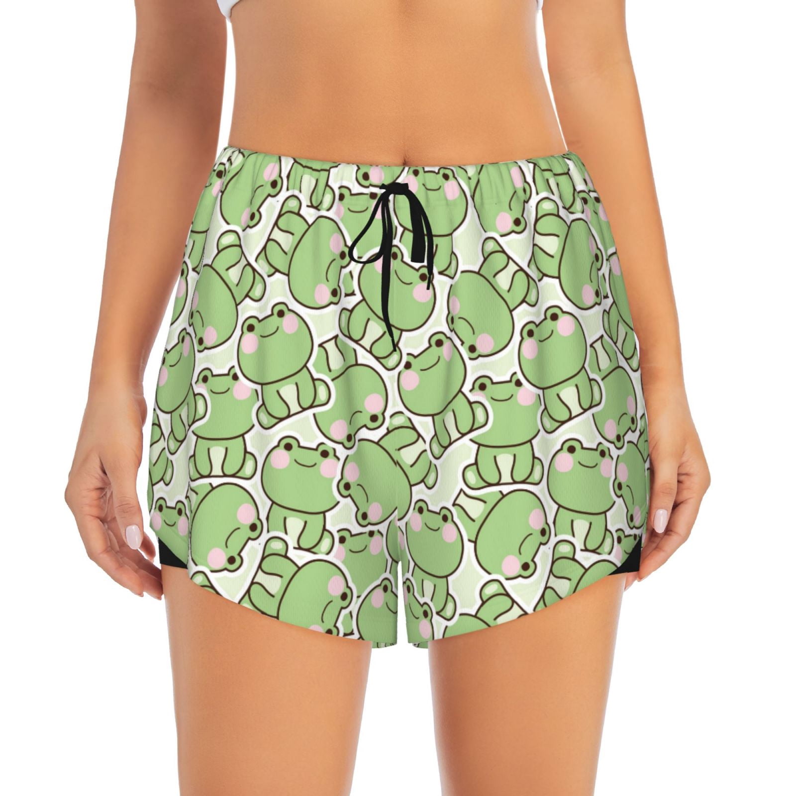 Disketp Cute Frog Print Women's Shorts Workout Shorts for Athletic Gym ...