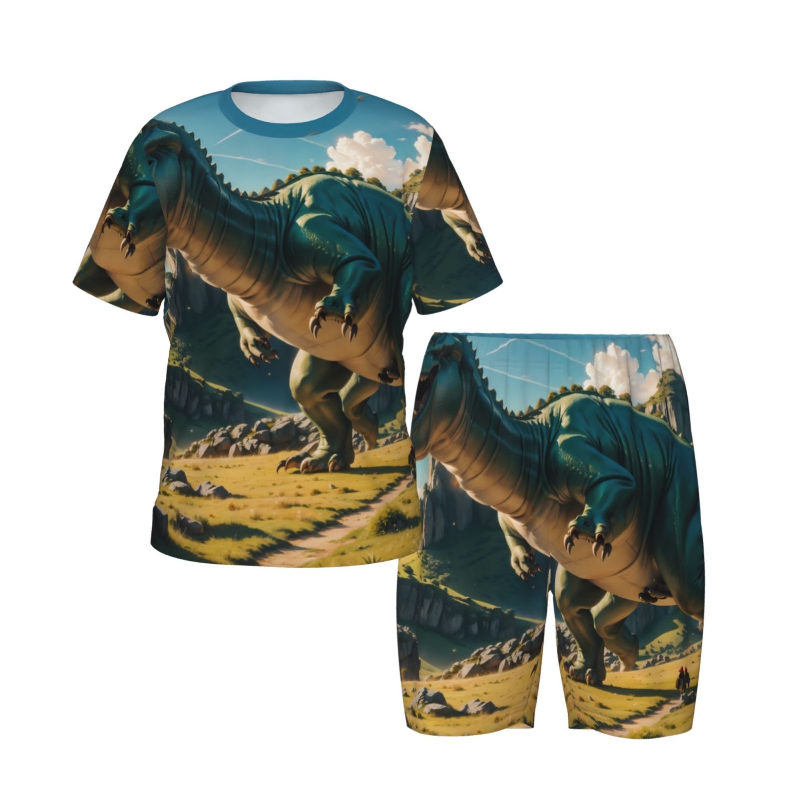 Disketp Cute Green Dinosaur Blue Sky for Kids Short Sleeve Pajamas Kids ...