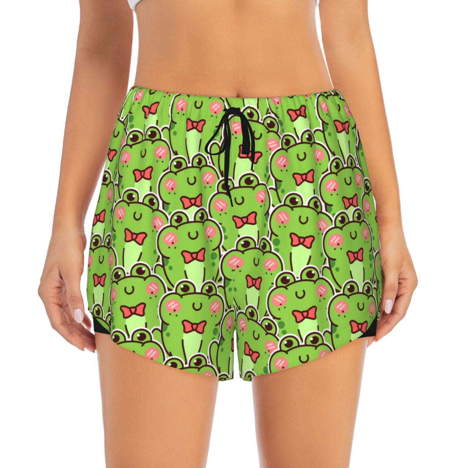 Disketp Cute Green Frog Print Women's Shorts Workout Shorts for ...