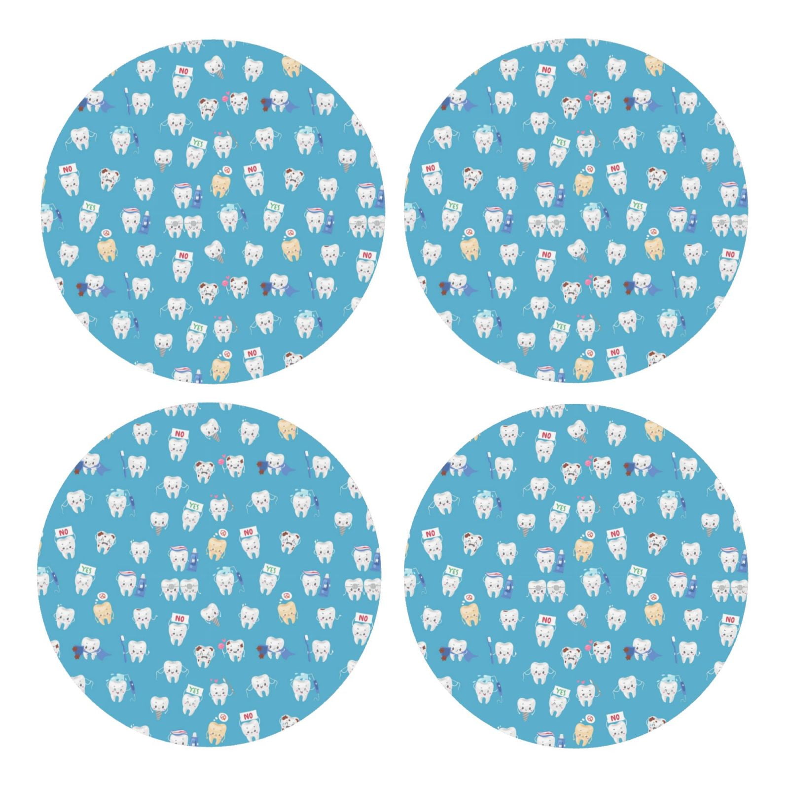 Disketp Cute Healthy Teeth MDF Cork Coaster 4 Pcs - Absorbent Beverage ...