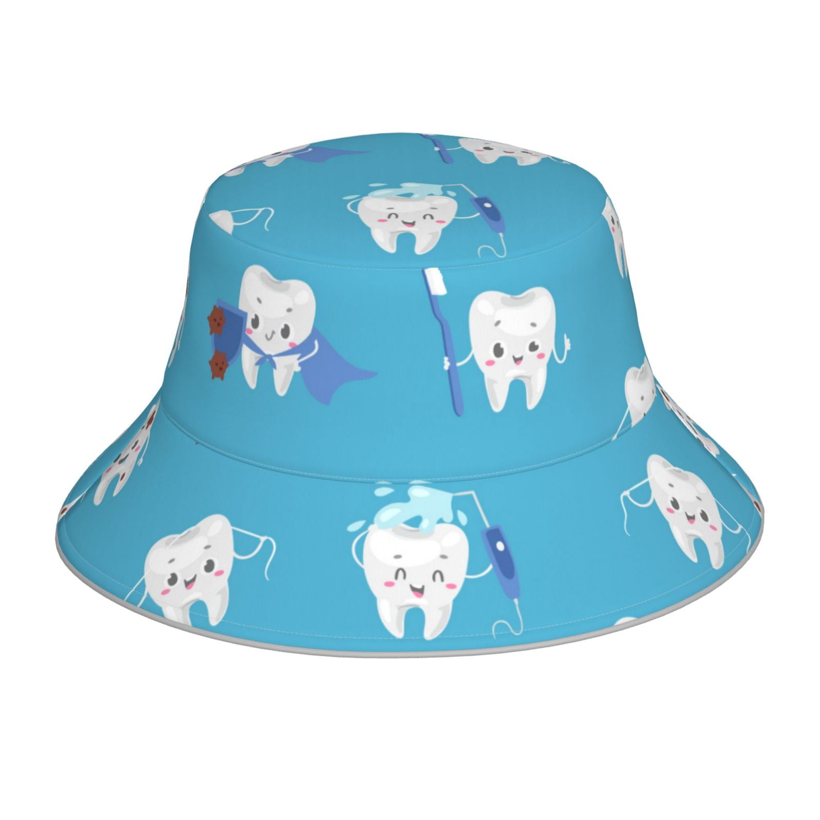 Disketp Cute Healthy Teeth Print Reflective Bucket Hat Beach Hat Summer ...